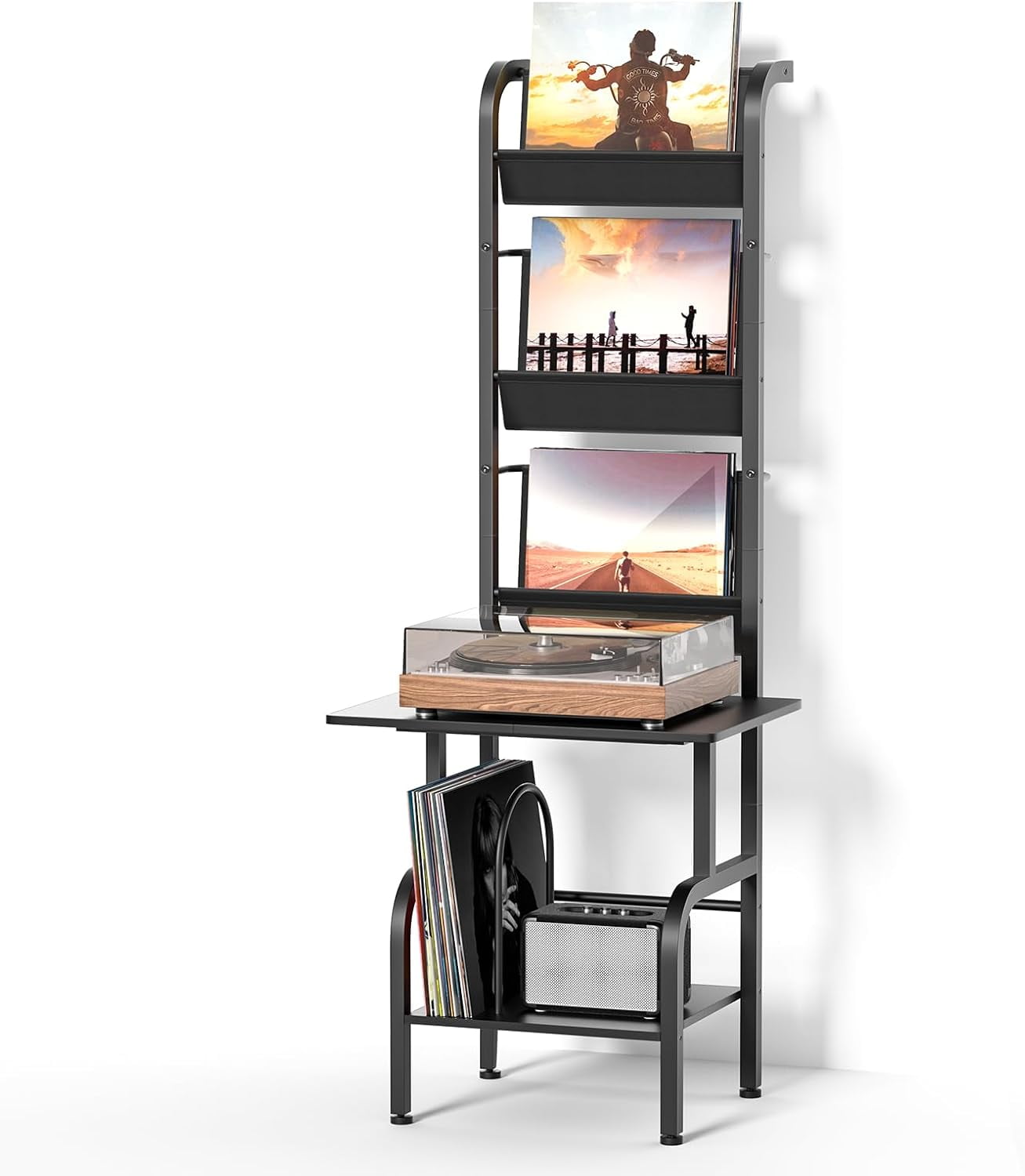 Tall Record Player Stand with Vinyl Storage,Turntable Stand with Vinyl ...