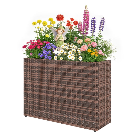 Tall Rectangular Planter with Removable Liner, Holes, PE Wicker Large ...