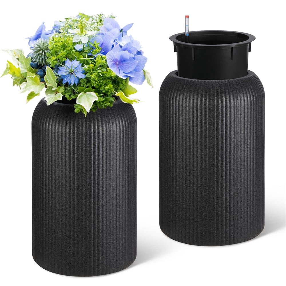 Tall Round Planters Set of 2 with a Water Level Monitor, Self Watering ...