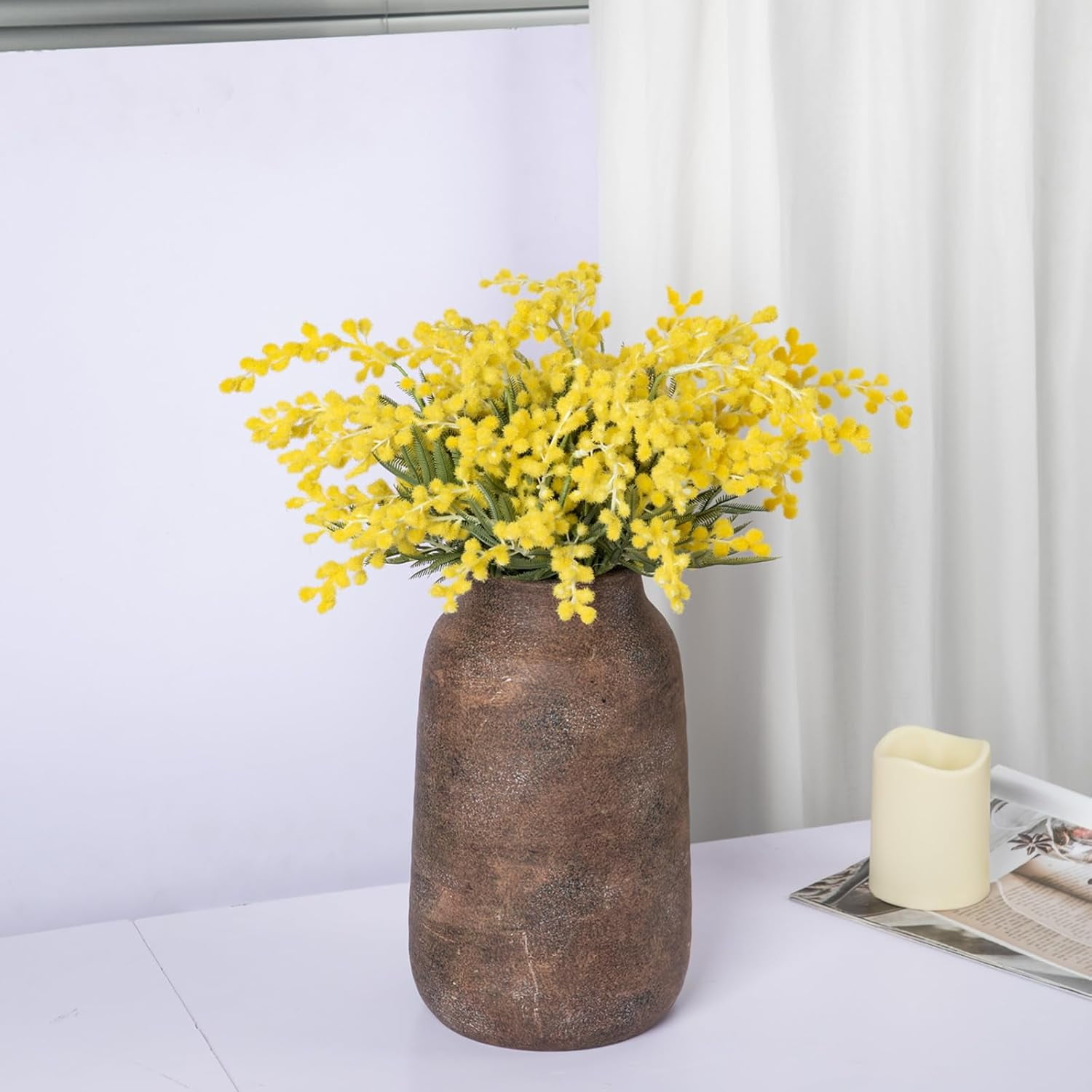 Tall Rustic Ceramic Vase 9.6" - Vintage Distressed Pottery Flower Vase ...