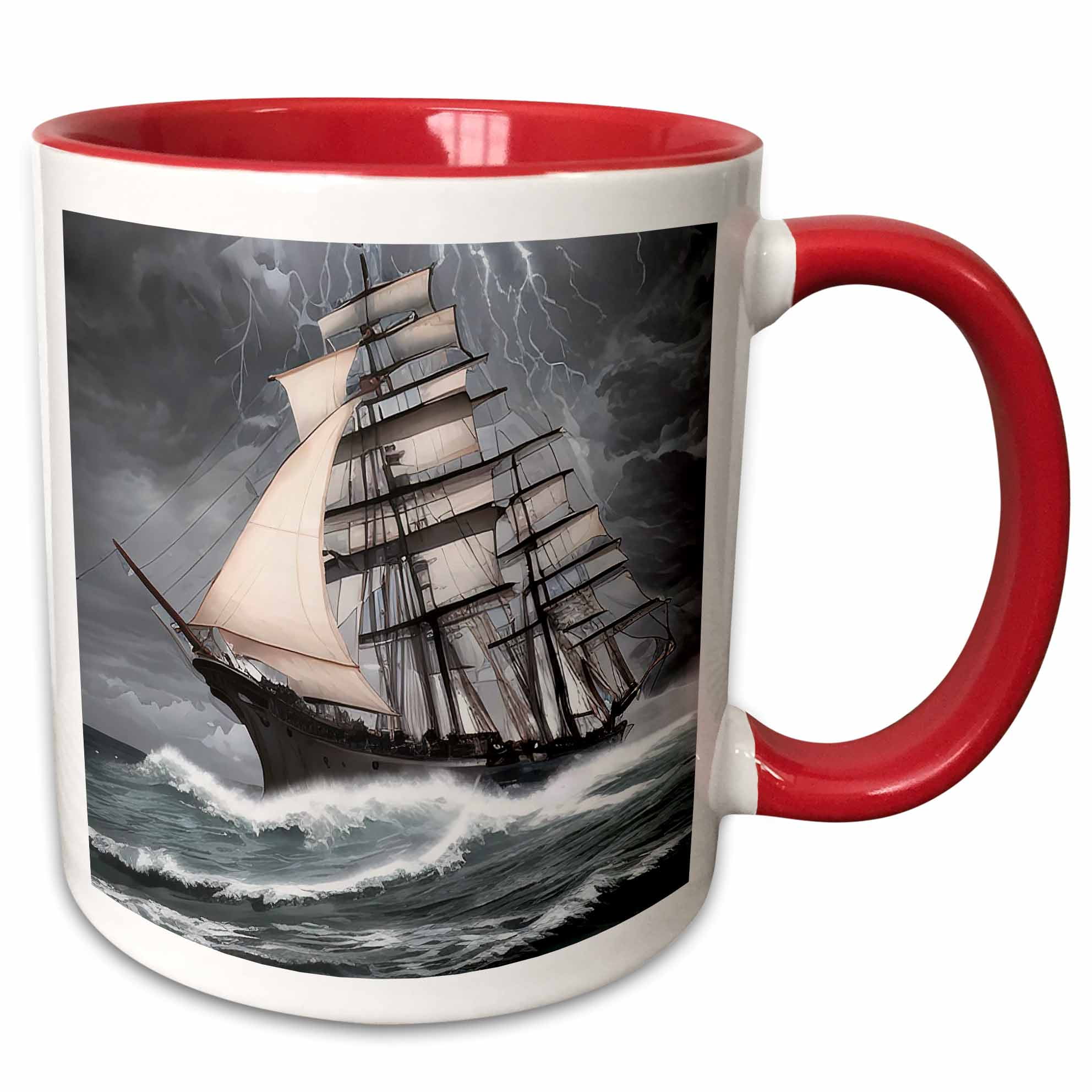 3drose, Tall Ship Digital Art. Clipper in Storm. Waves, Lightnings Gift ...