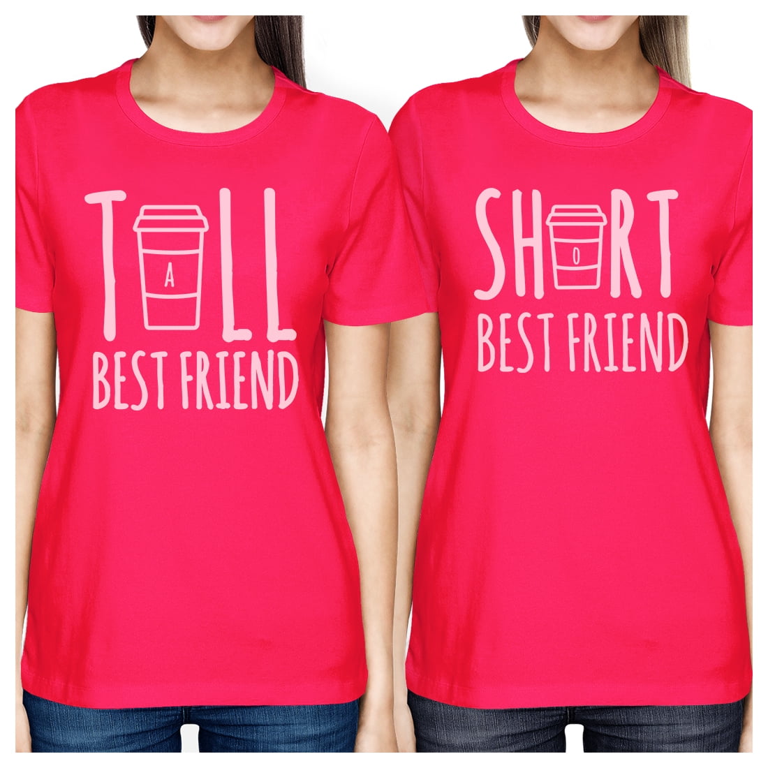 Tall Short Cup BFF Matching Shirts Womens Hot Pink Gift For Friends ...
