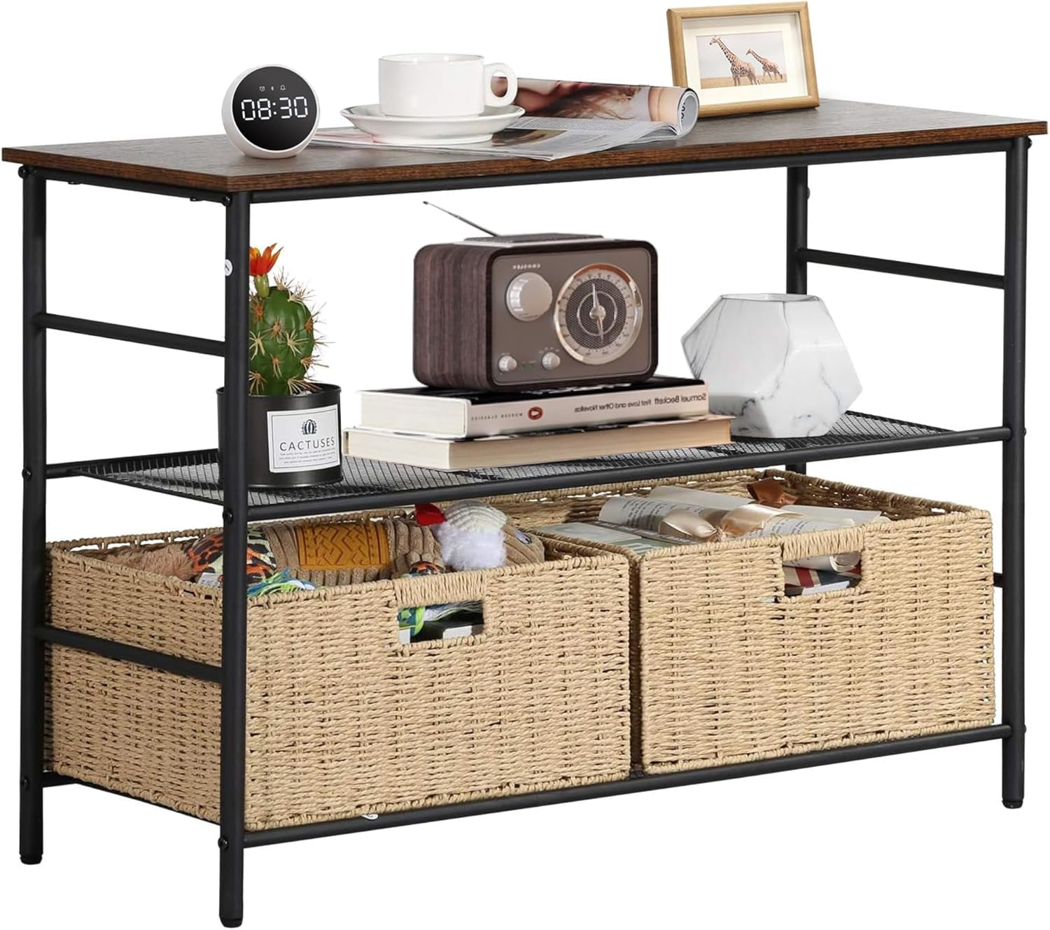 Tall Side Table, 3-Tier Telephone Stand with Storage Shelf and Baskets ...