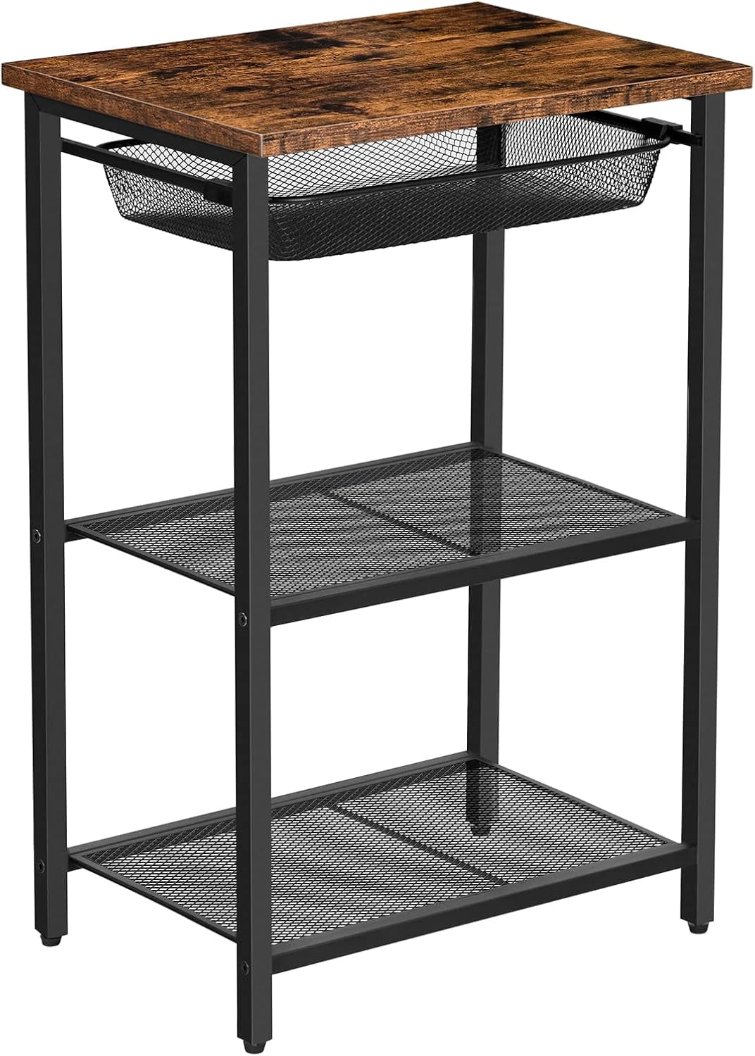 Tall Side Table, Industrial End Table with Adjustable Metal Mesh Basket ...