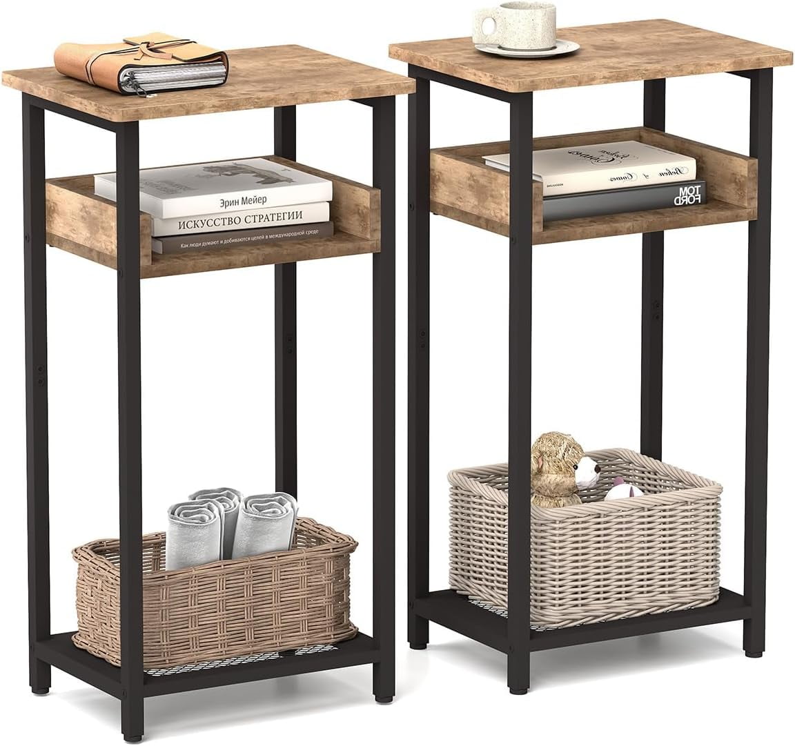 Tall Side Table Set of 2, 30 inch High End Table, Small Entryway Table ...