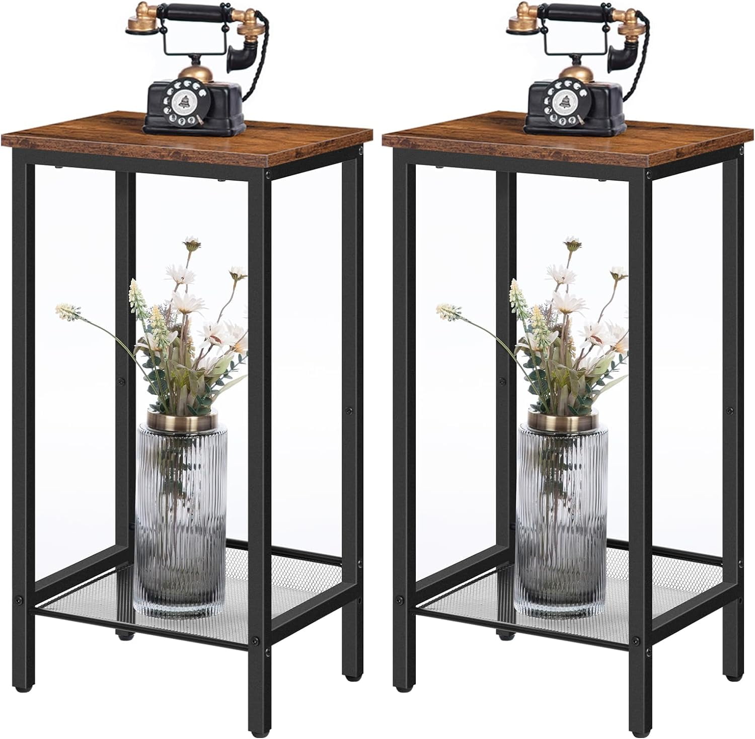 Tall Side Tables Set of 2, Industrial End Telephone Table with ...