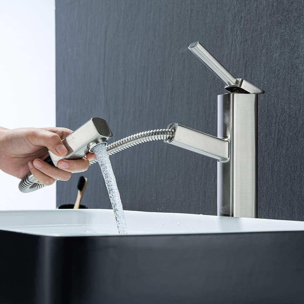 Tall Single Handle Pull Down Vessel Sink Faucet with Pull Out Sprayer ...