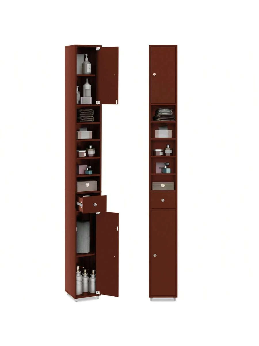Tall Slim Bathroom Storage Cabinet Linen Tower W/Drawer Adjustable ...