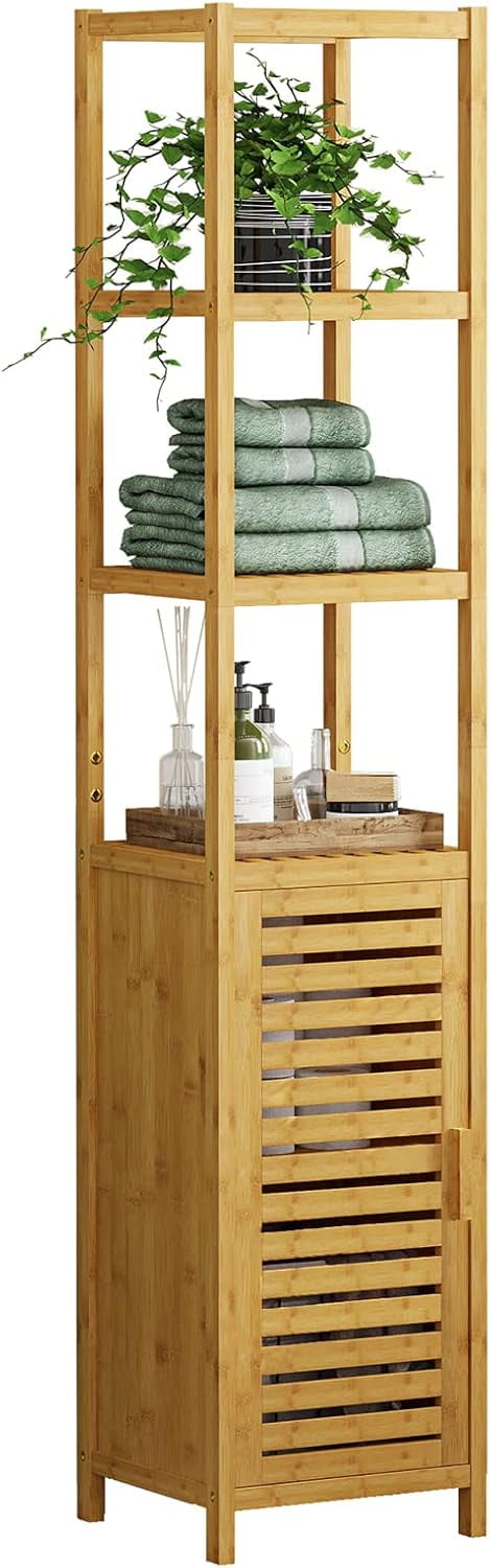 Tall Slim Storage Cabinet with Shutter Door and 3 Tier Shelves ...