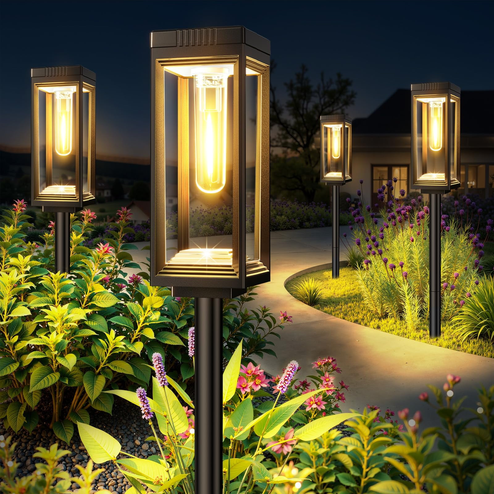 Tall Solar Pathway Lights Outdoor, 8 Pack Bright Solar Lights Outdoor ...