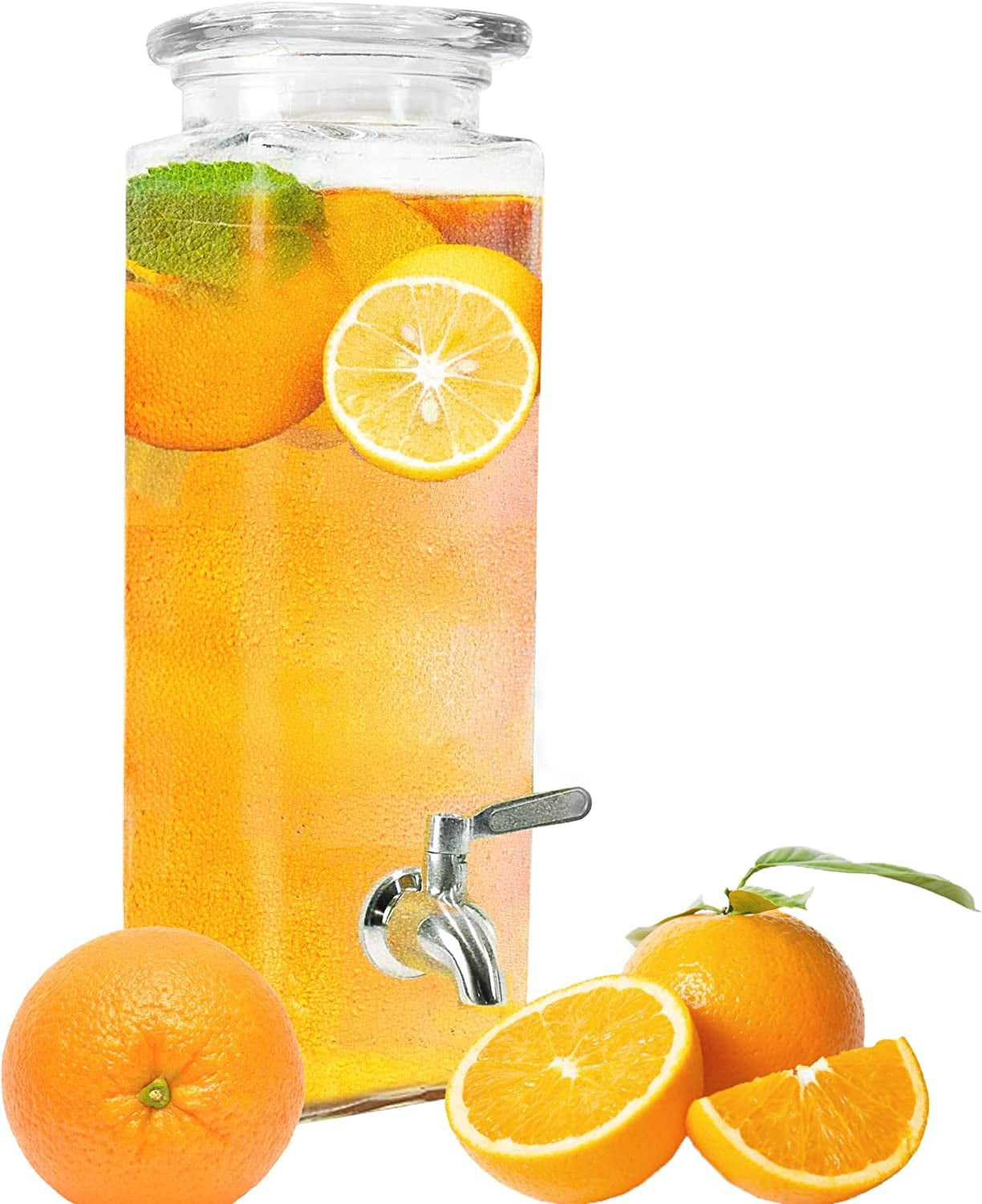 Tall Square Glass Jar Drink Dispenser Gravity Beverage Dispenser With ...
