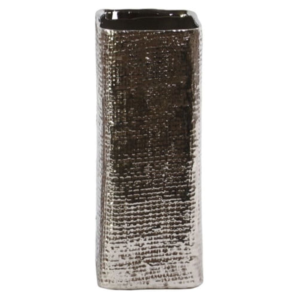 Tall Square Vase with Engraved Criss Cross Design - Small - Silver ...
