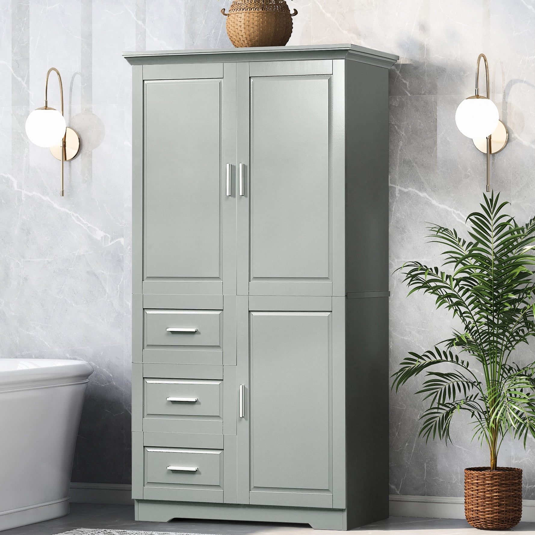 Tall Storage Cabinet / Wide Design, 45lbs Shelf Capacity / Prevents ...