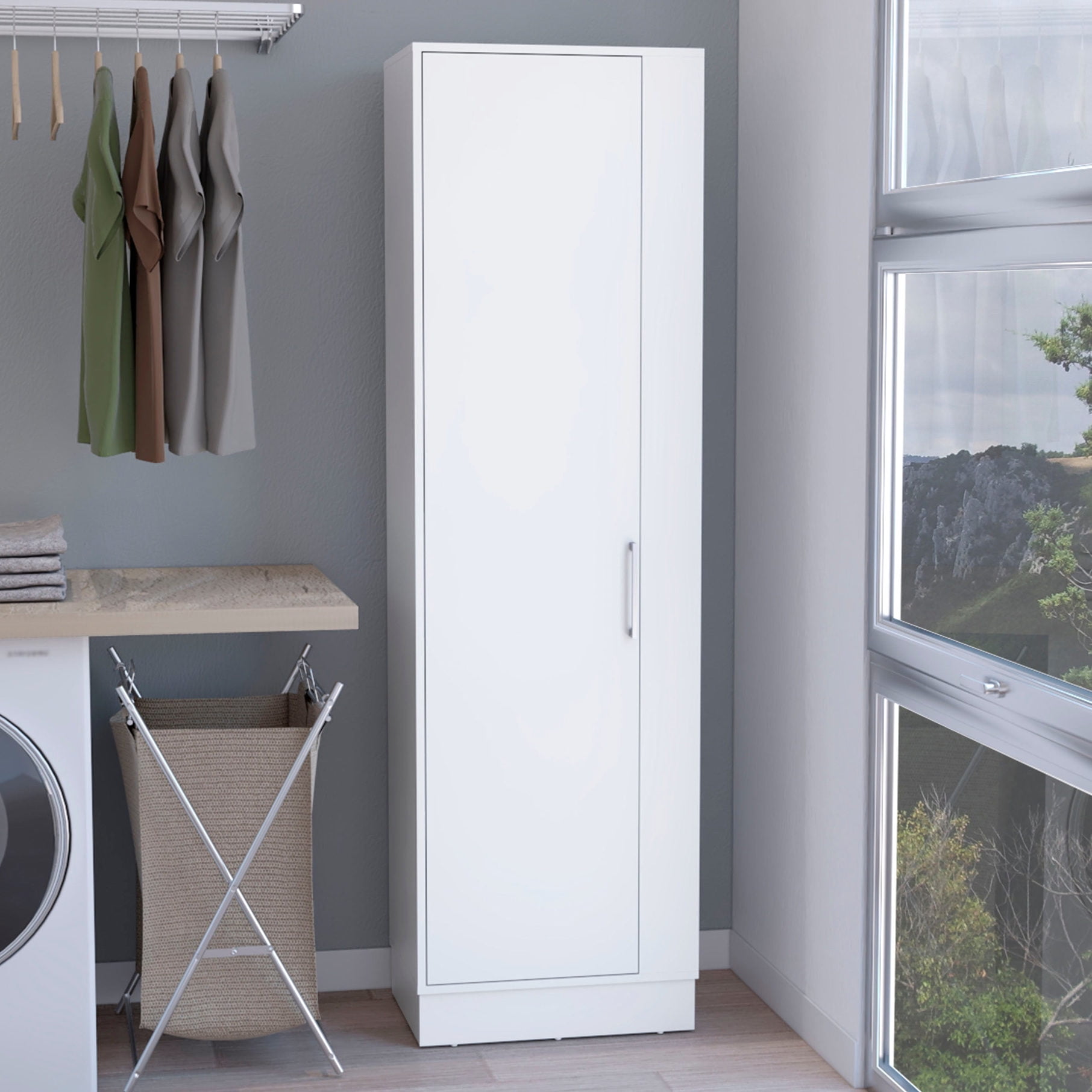 Tall Storage Cabinet for Cleaning | Utilize Shelves and Hangers for ...