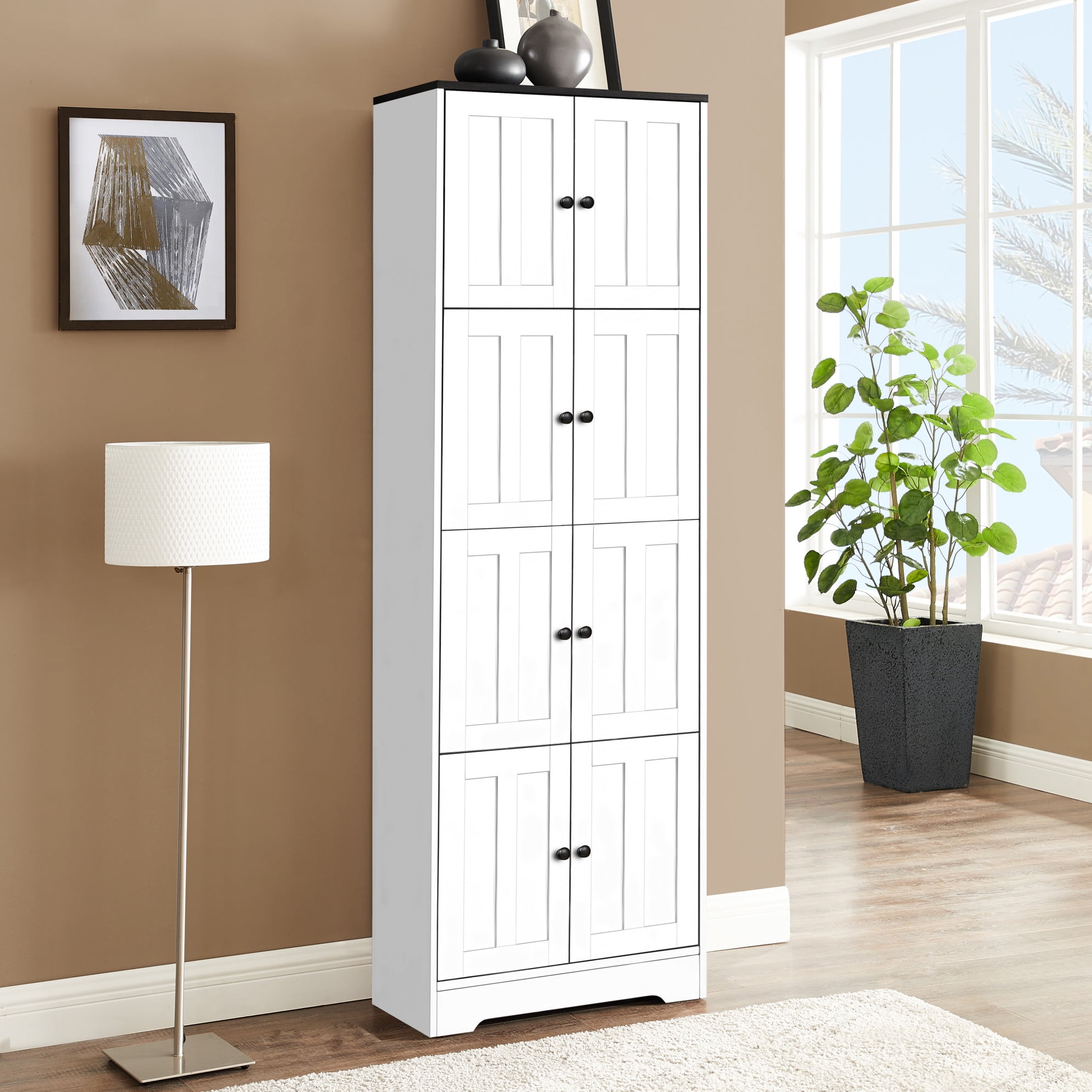 Tall Storage Cabinet with 4 Doors and 4 Shelves,Wall Storage Cabinet ...