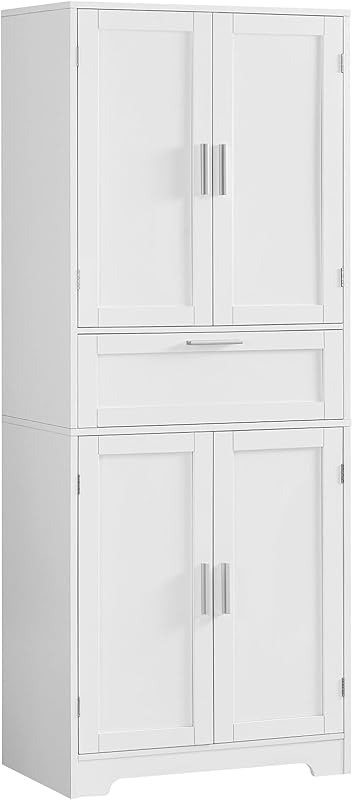 Tall Storage Cabinet with Adjustable Shelf & Large Drawer, Storage Cabinet , Freestanding ...