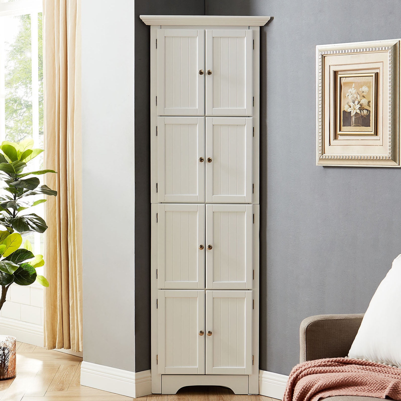 Tall Storage Cabinet with Doors and 4 Shelves for Living Room, Kitchen ...