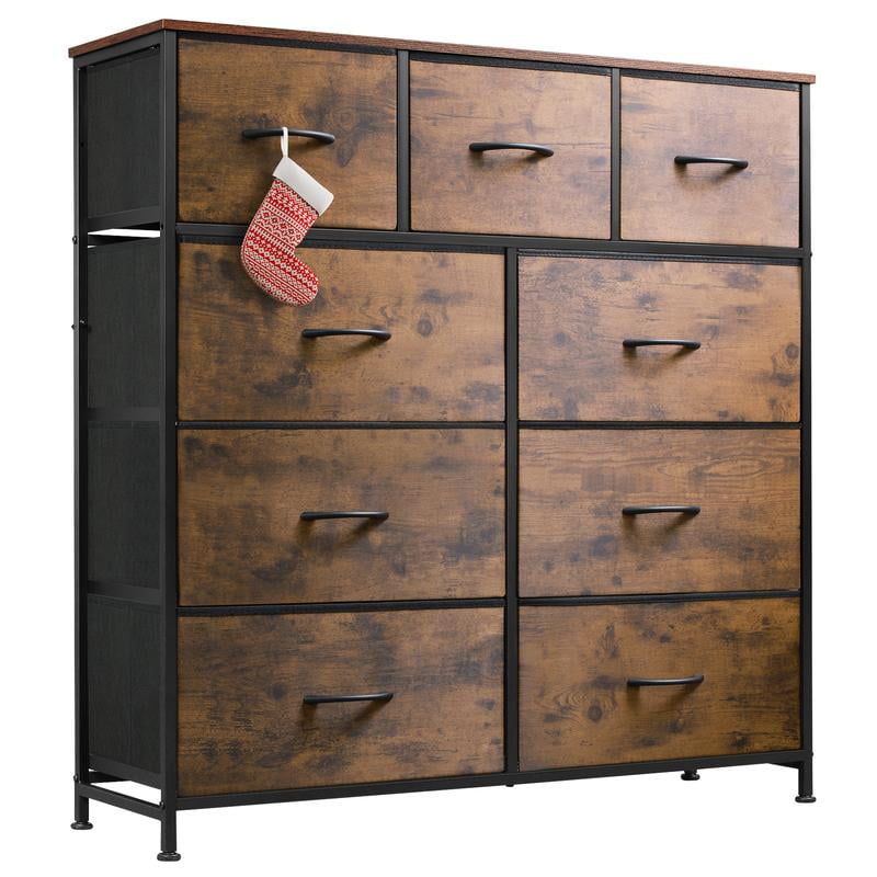 Tall Storage Tower | 9-Drawer Organizing Dresser with Wood Grain Finish ...