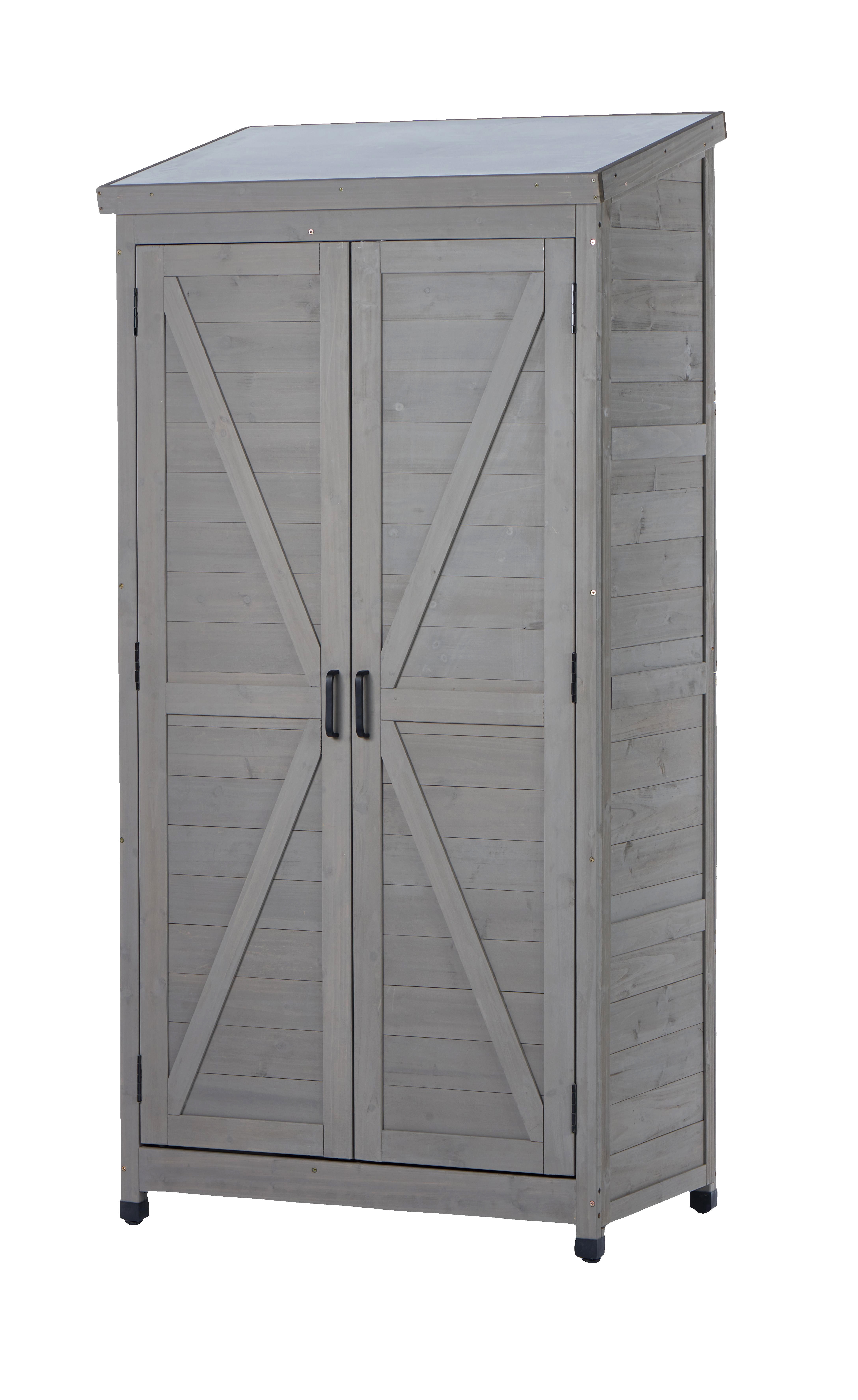 Tall Tool Cabinet with Metal Top Outdoor Wooden Storage Shed - Walmart ...