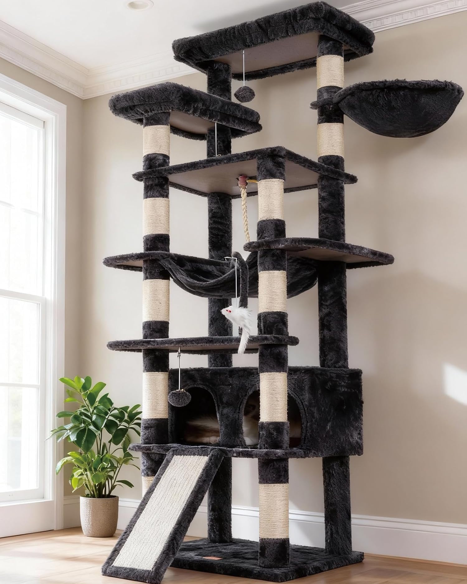 Tall Tree, 78-inch Multi-Level Tower for Indoor Cats, 2 Widened Plush ...