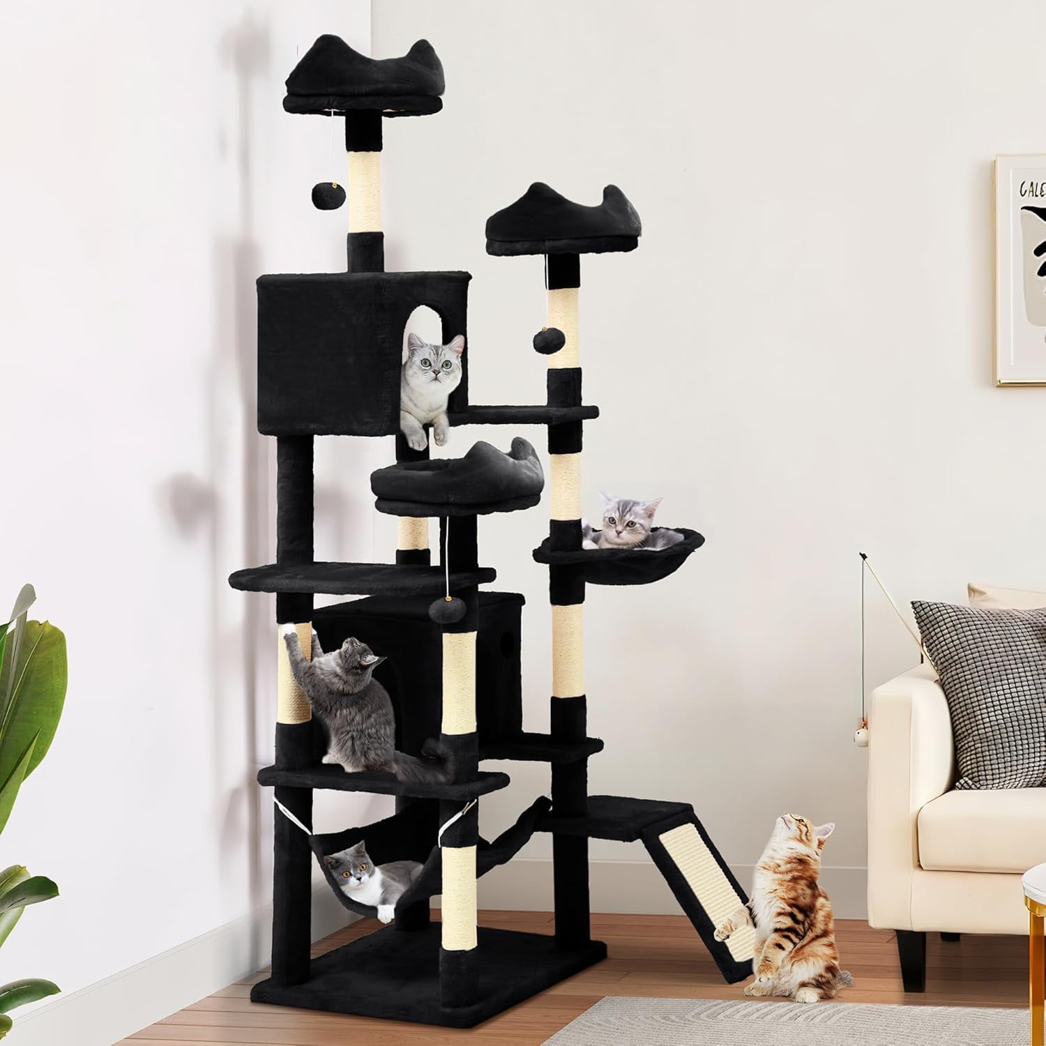 Tall Tree for Indoor Cats, 75 inch Multi-Level Tower with Condos, Top ...
