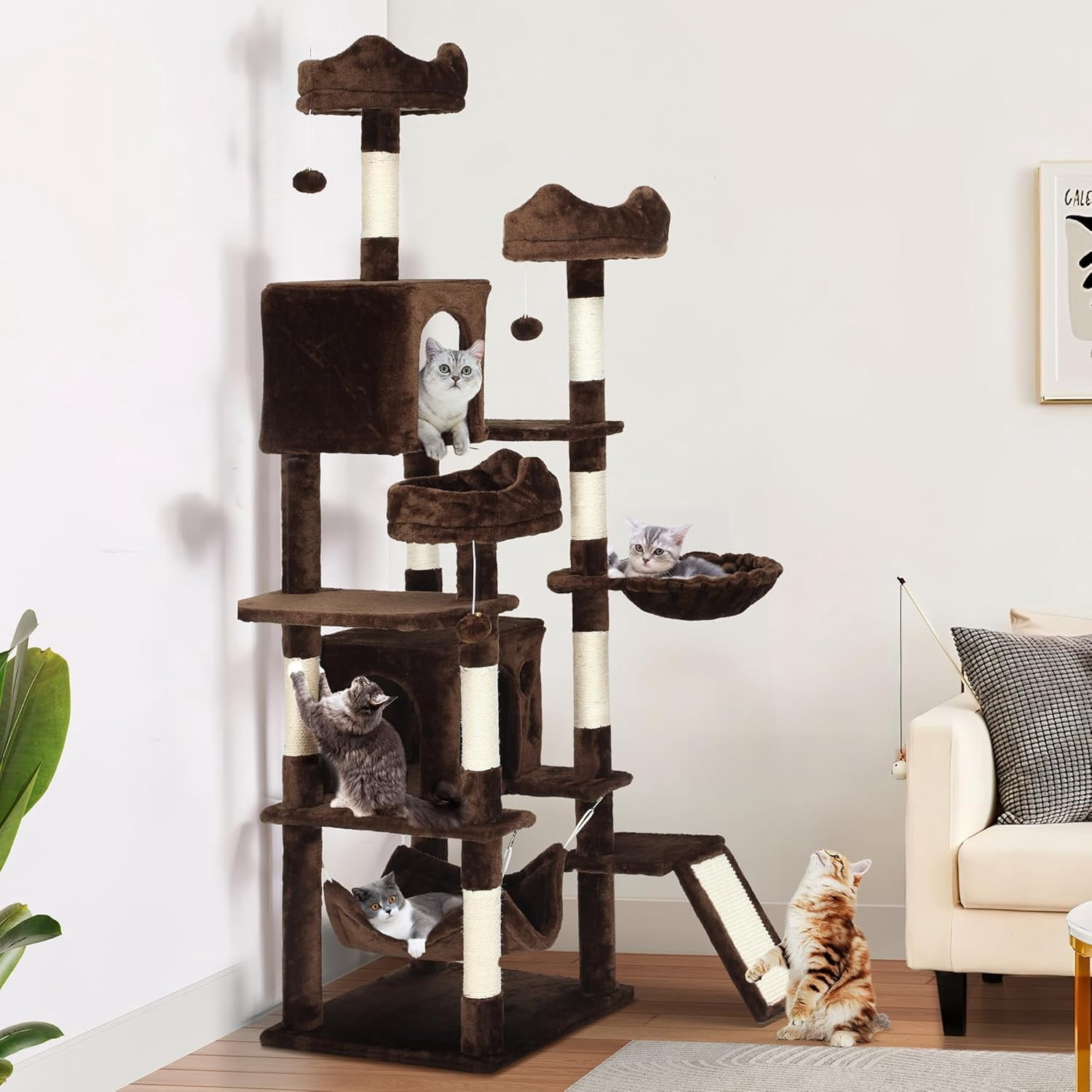 Tall Tree for Indoor Cats, 75 inch Multi-Level Tower with Condos, Top ...