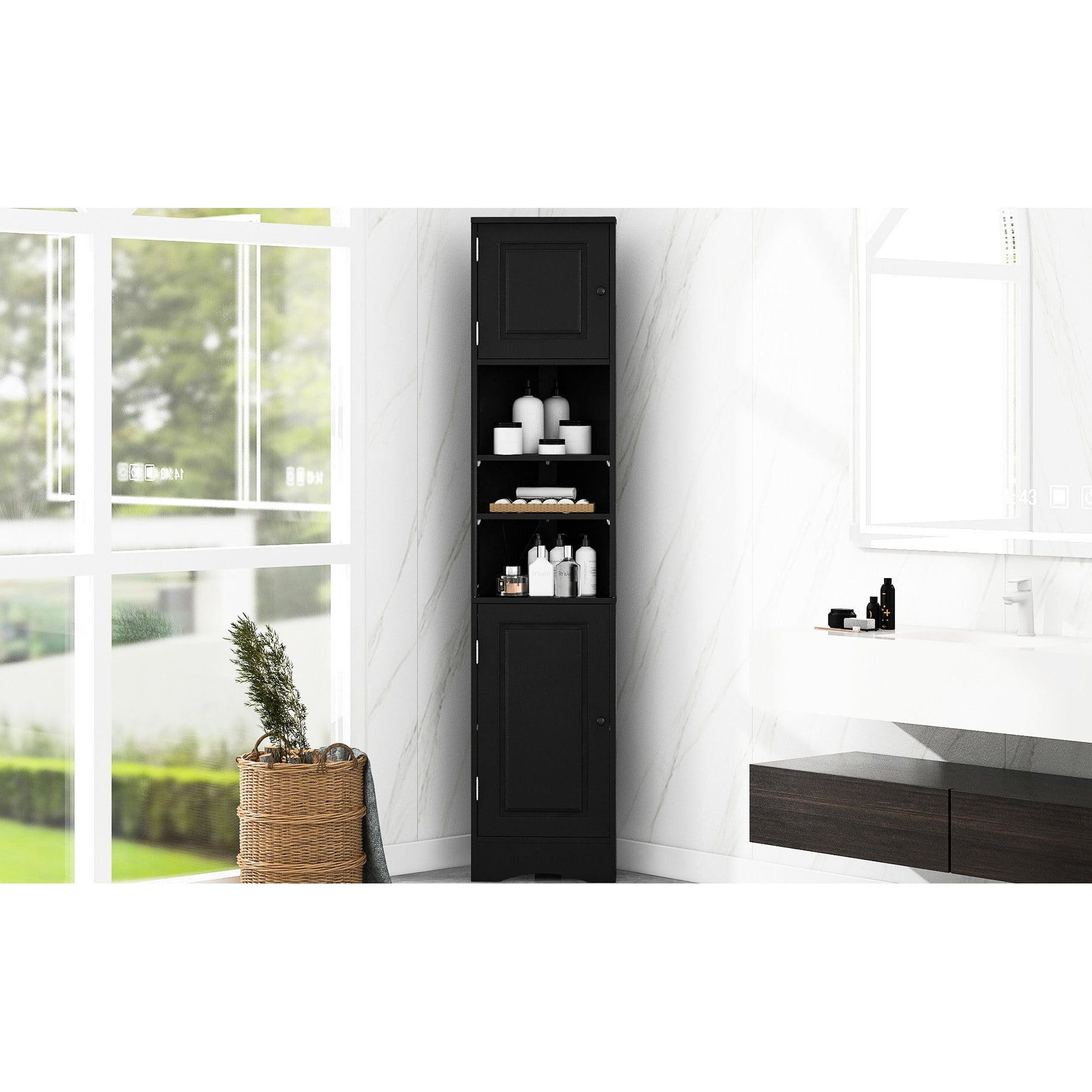 Tall Triangle Bathroom Cabinet with Adjustable Shelves | Organize ...