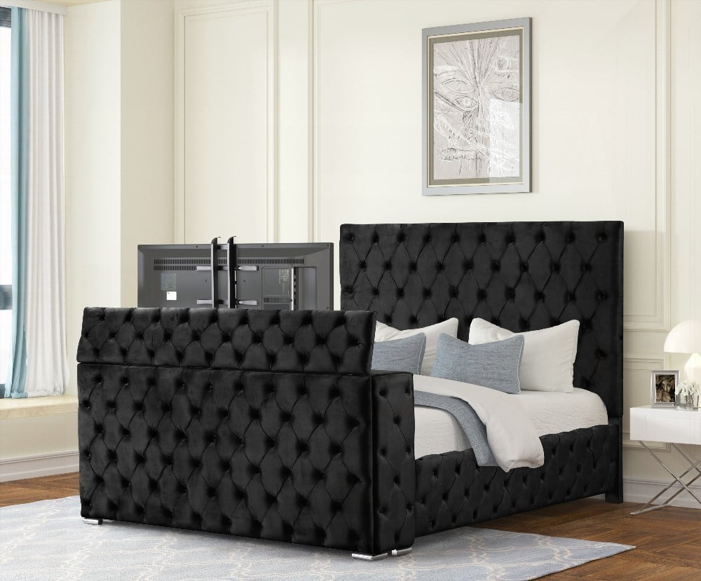 Tall Tufted & Upholstered King Bed with Wood & Storage|Solid Wood ...