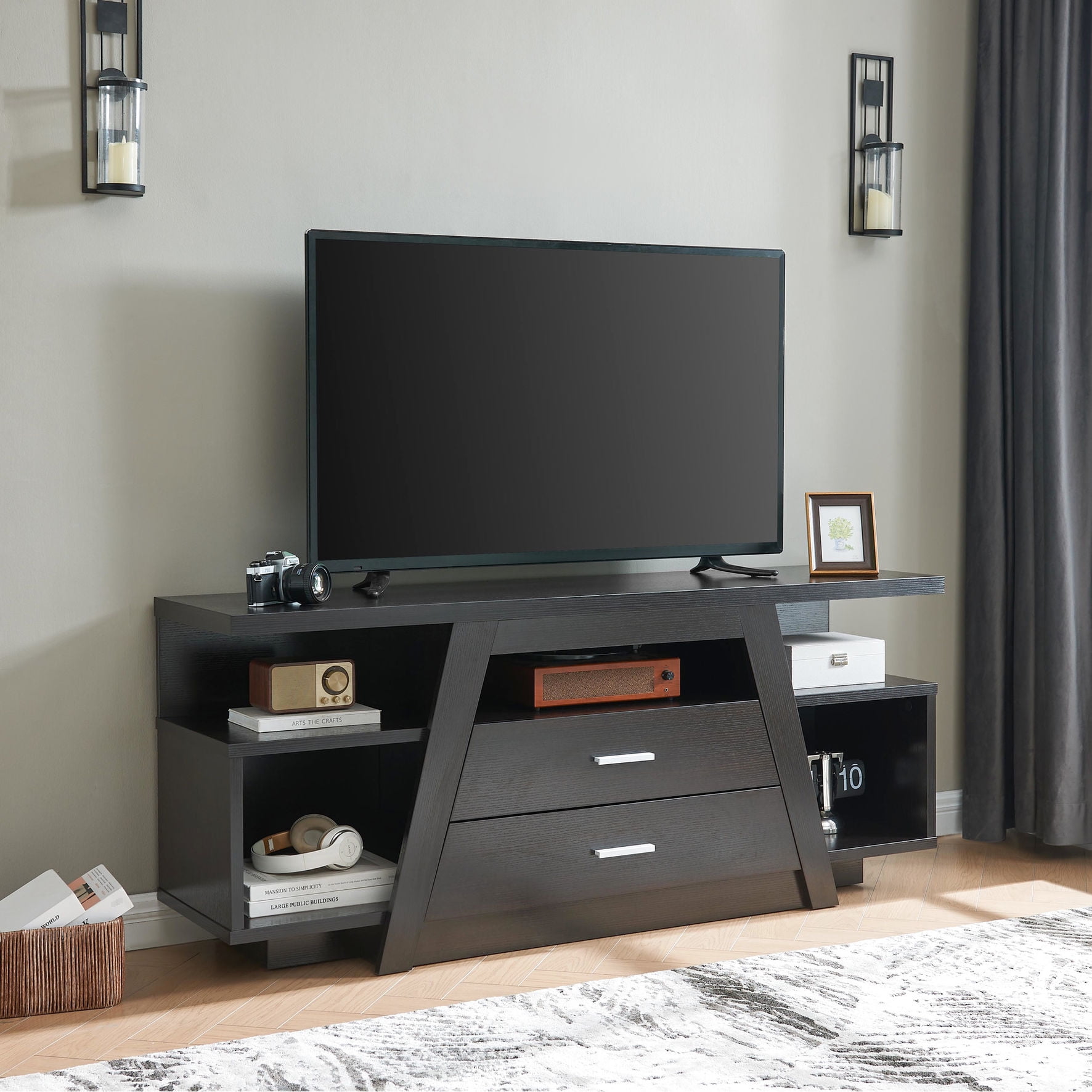 Tall Two-drawer TV Cabinet with Two Cubbies - Store Electronics and ...