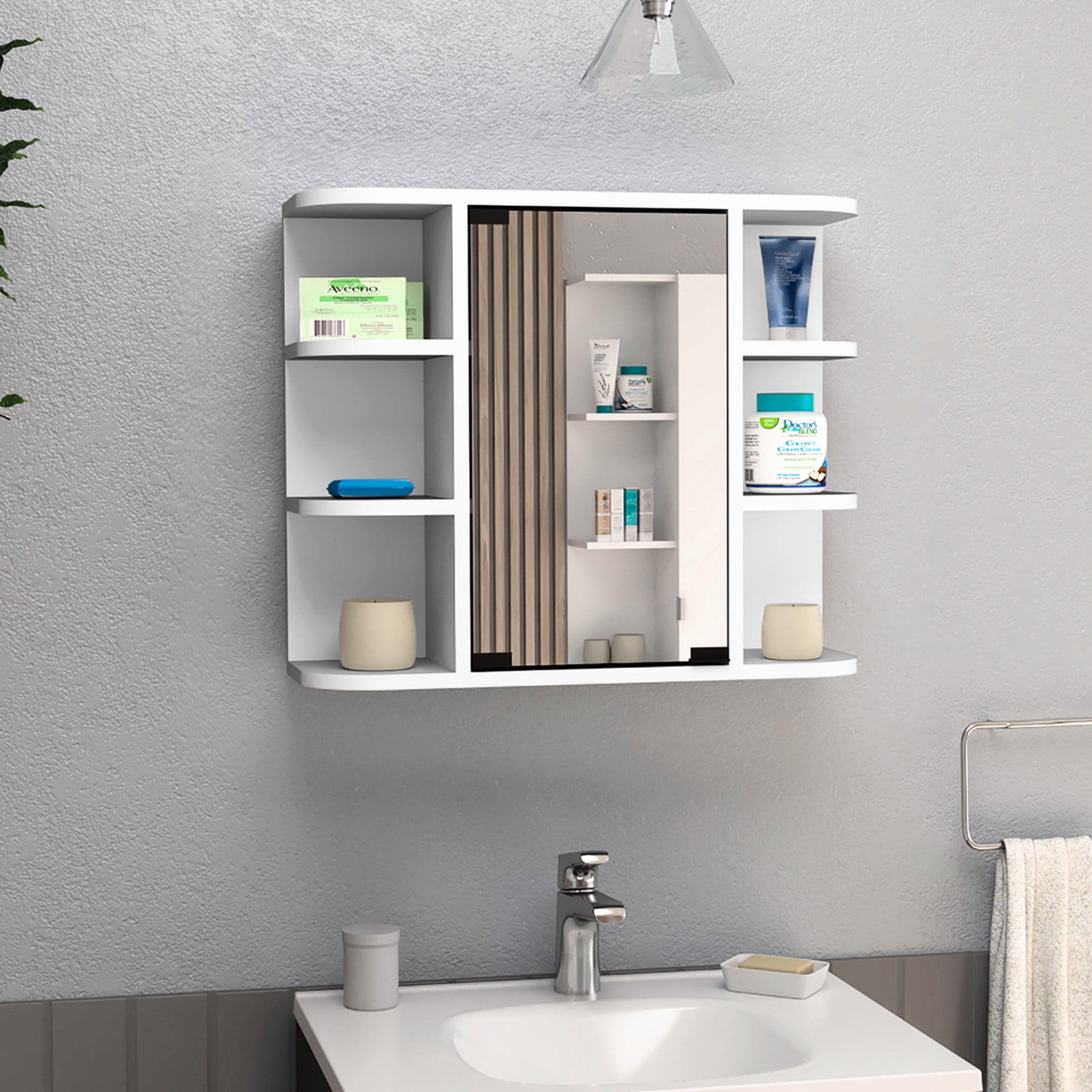 Tall Wall - Mounted Medicine Cabinet | Open Shelves on Sides for ...