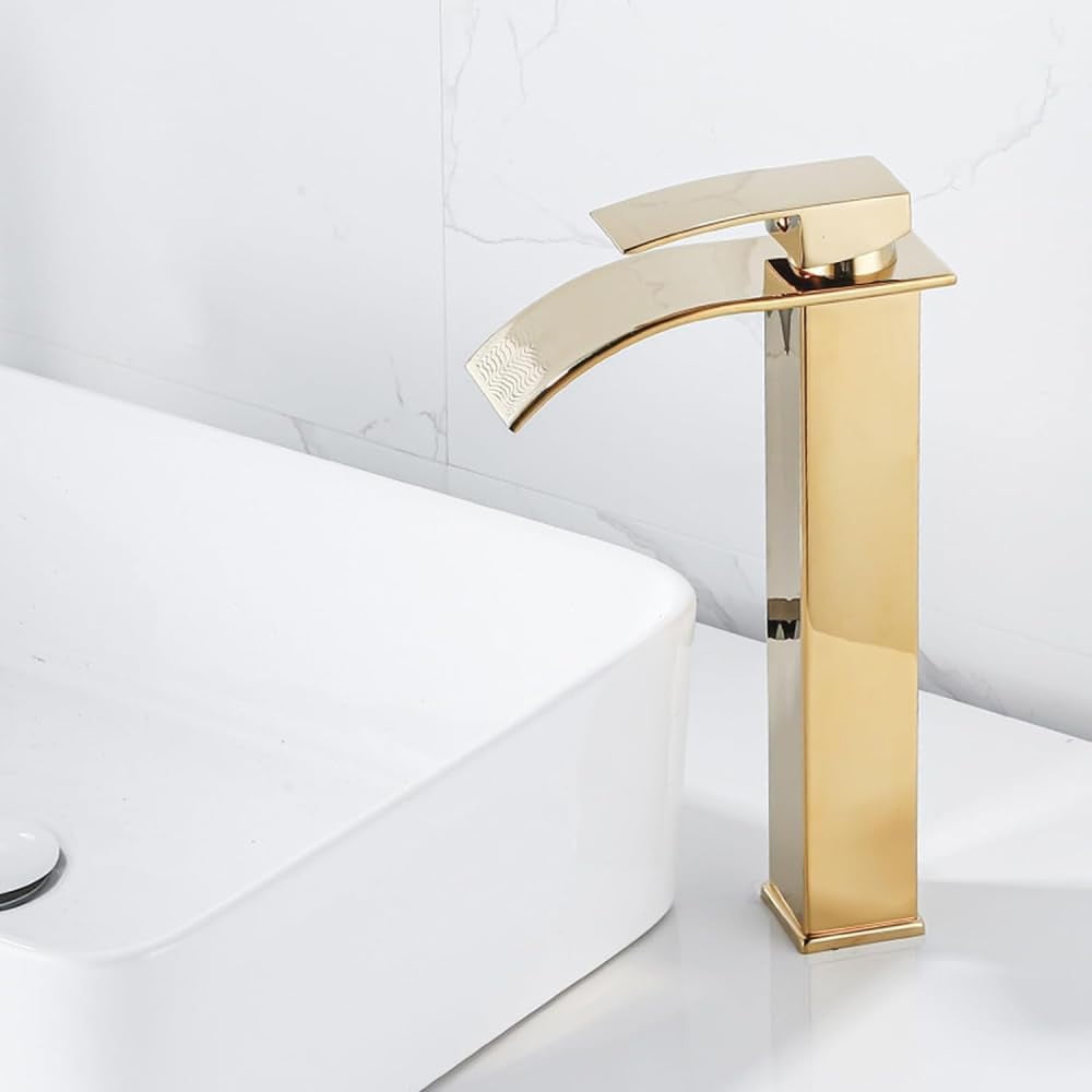 Tall Waterfall Faucet for Bathroom Sink Hot & Cold Single Lever Basin ...