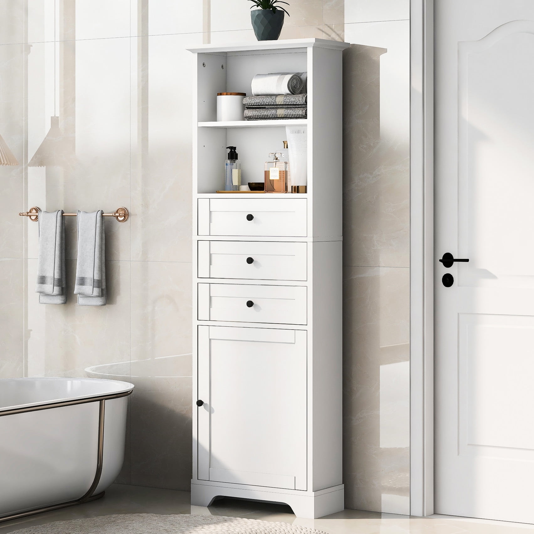 Tall White MDF Storage Cabinet with Sliding Drawers / Meet Different ...