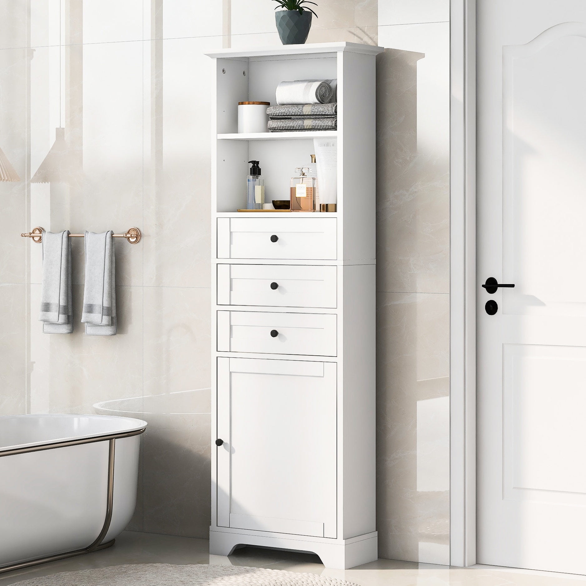 Tall White MDF Storage Unit | 3 Drawers, Slide Mechanism | Office ...