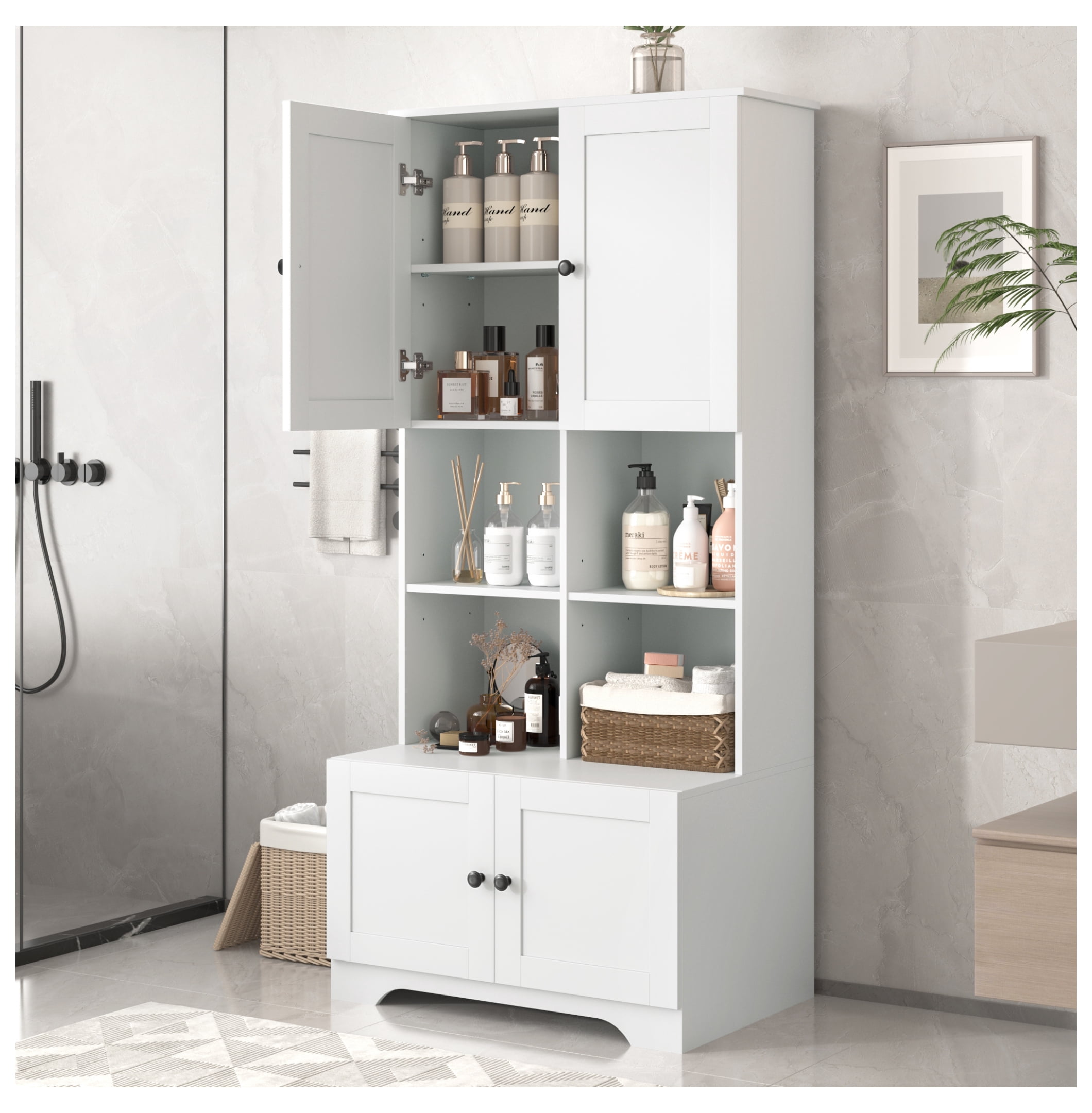 Tall and Wide Bathroom Floor Storage Cabinet, Bathroom Storage Unit ...