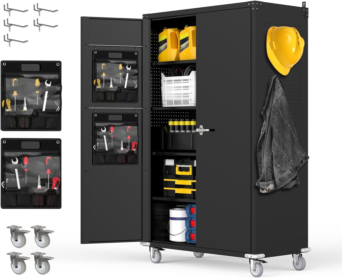 Tall & Wide Metal Garage Storage Cabinet with 4 Adjustable Shelves, 43 ...