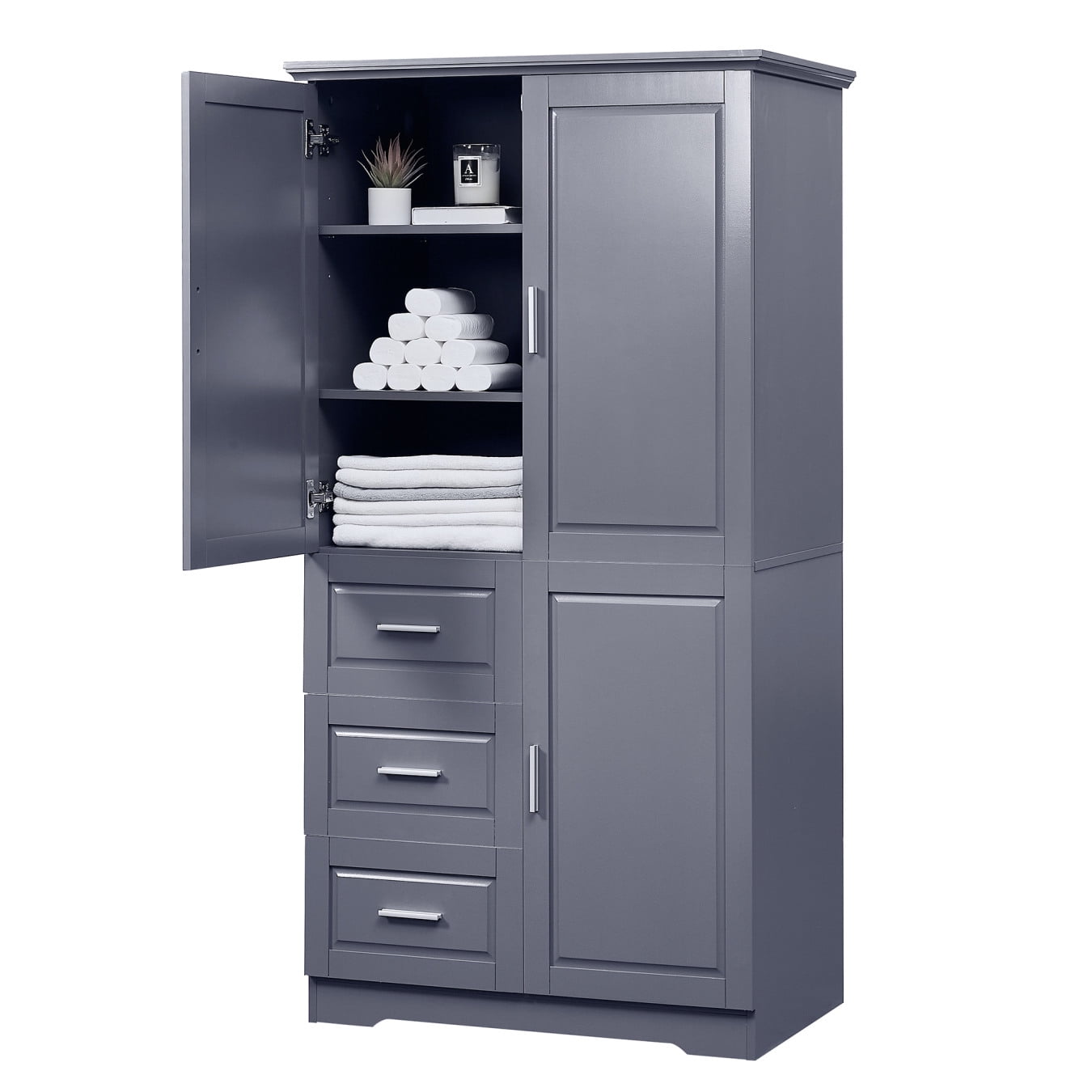 Tall and Wide Storage Cabinet with Doors and 3 Drawers, 62.2 ...