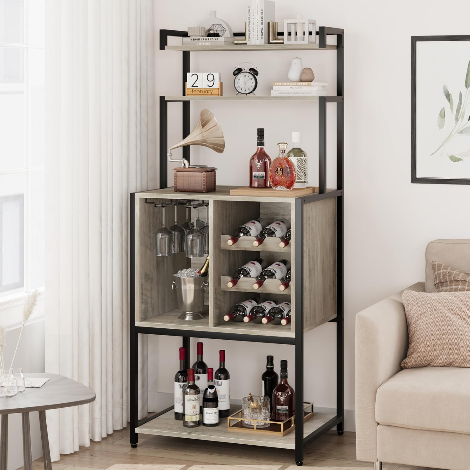 Tall Wine Rack Freestanding Floor, 5-Tier Wine Baker Rack with Glass ...