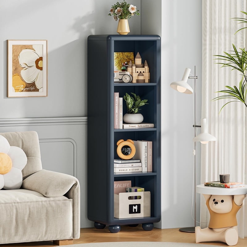 Tall Wooden Bookshelf, 4 Cube Bookcase with Sphere Foot, Freestanding ...