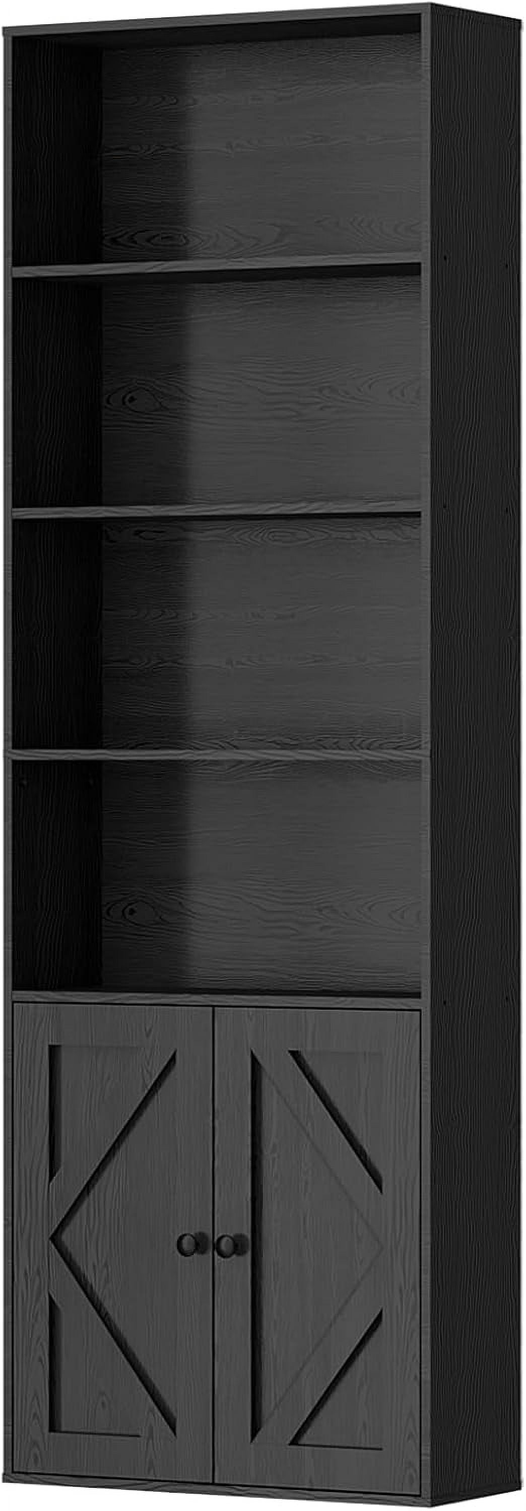 Tall Wooden Bookshelf with Cabinet and Doors – 70.86” Freestanding Tall ...
