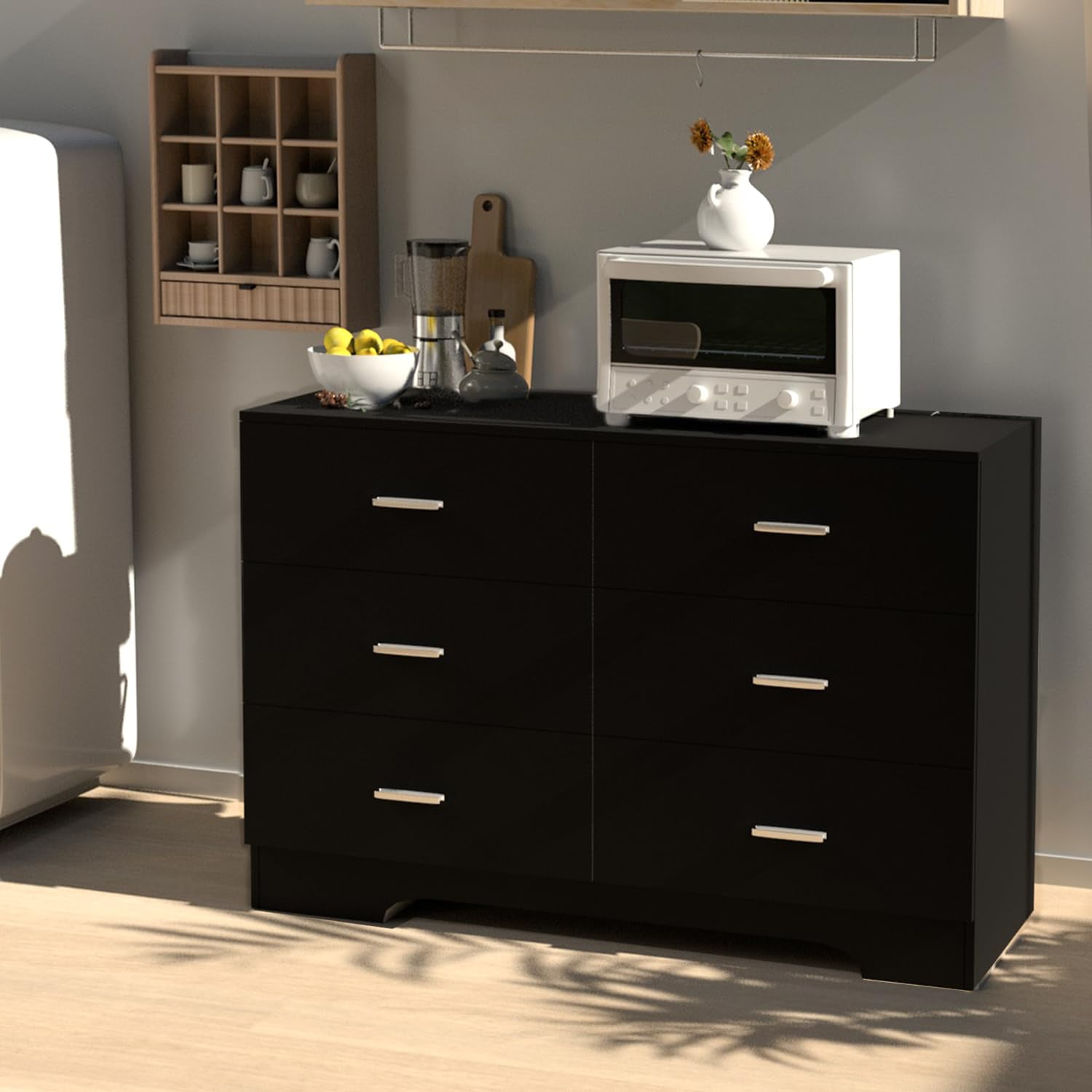 Tall Wooden Dresser with Power Outlets USB Type C Ports 6 Deep Drawers ...