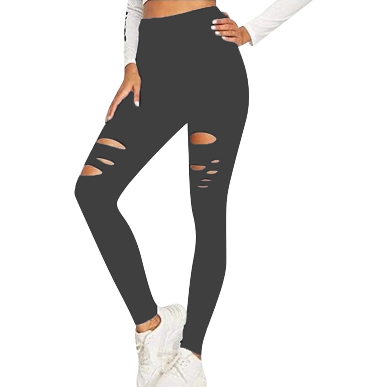 Tall Yoga Pants Women's Stretchy Ripped Hole Yoga Leggings High Waisted ...