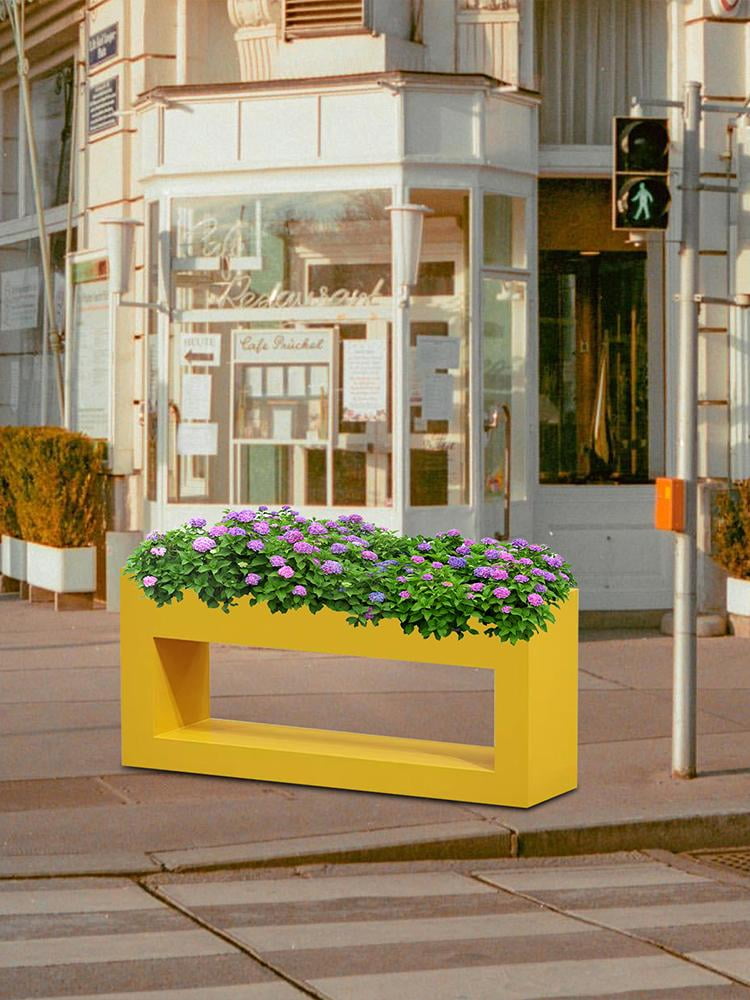 Tall and Long Metal Planter Box, Yellow Heavy Duty Iron Planter for ...