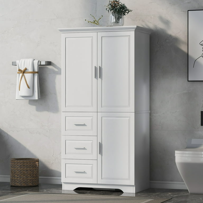 Tall and Wide Storage Cabinet with Doors for Bathroom Office Three Drawers White Walmart