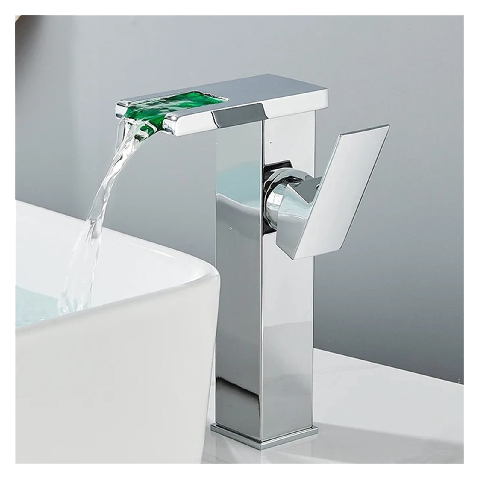 Tall black LED waterfall countertop mounted hot and cold water mixing ...