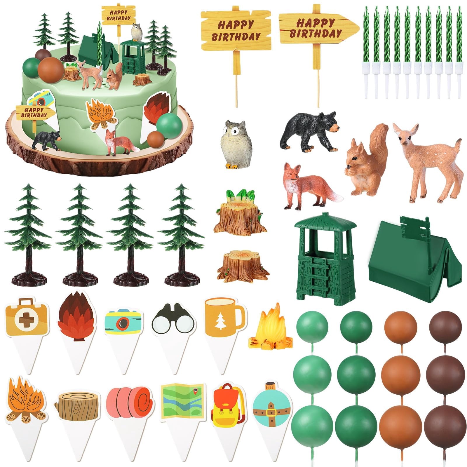 Tallew 35 PcsTRDN Camping Cake Decorations Camping Woodland Animals ...
