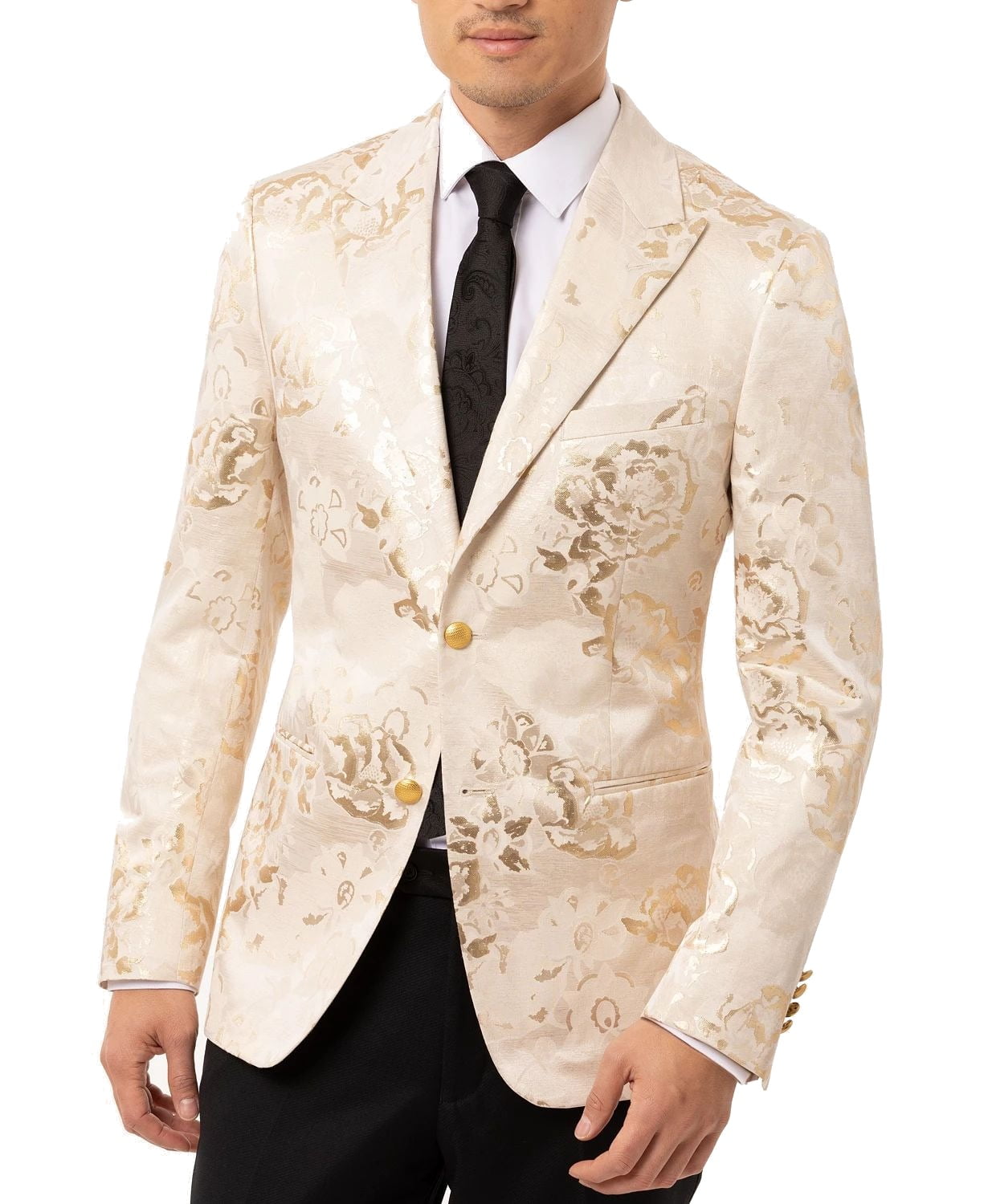 Tallia Men's Floral Jacquard Slim Fit Dinner Jacket in Gold-Size Small ...