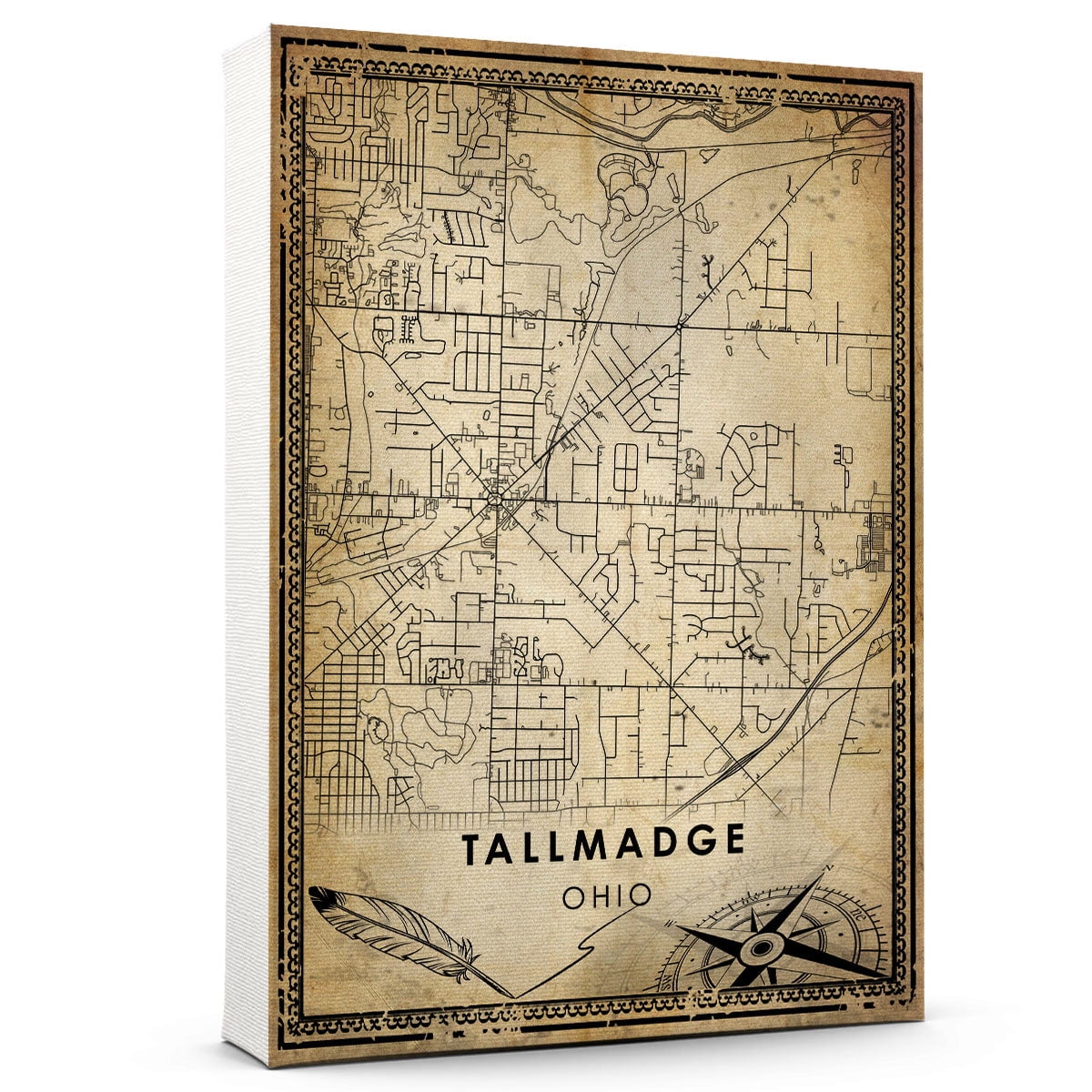 Tallmadge Vintage Map Prints Canvas, Ohio Map Art Canvas, Canvas ...