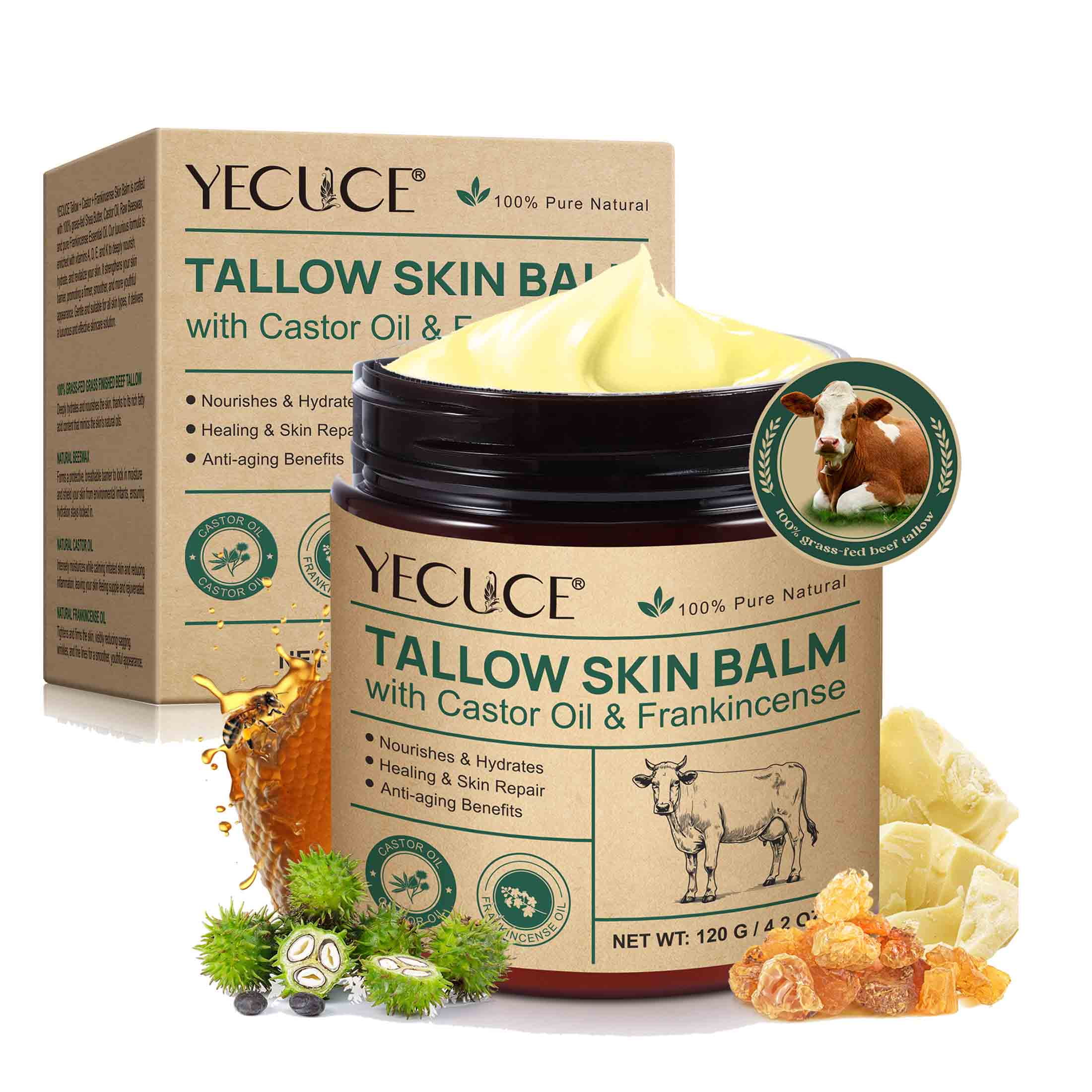 Tallow + Castor + Frankincense Skin Balm, 100% Pure Natural Deeply ...