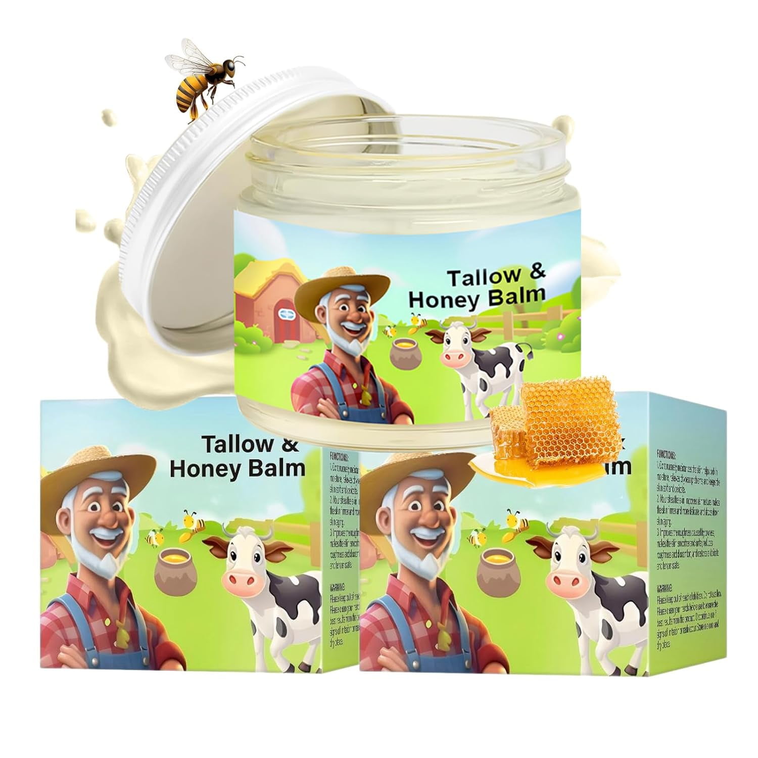 Tallow Honey Balm,2Pcs Tallow Face Moisturizer with Grass-Fed Beef ...