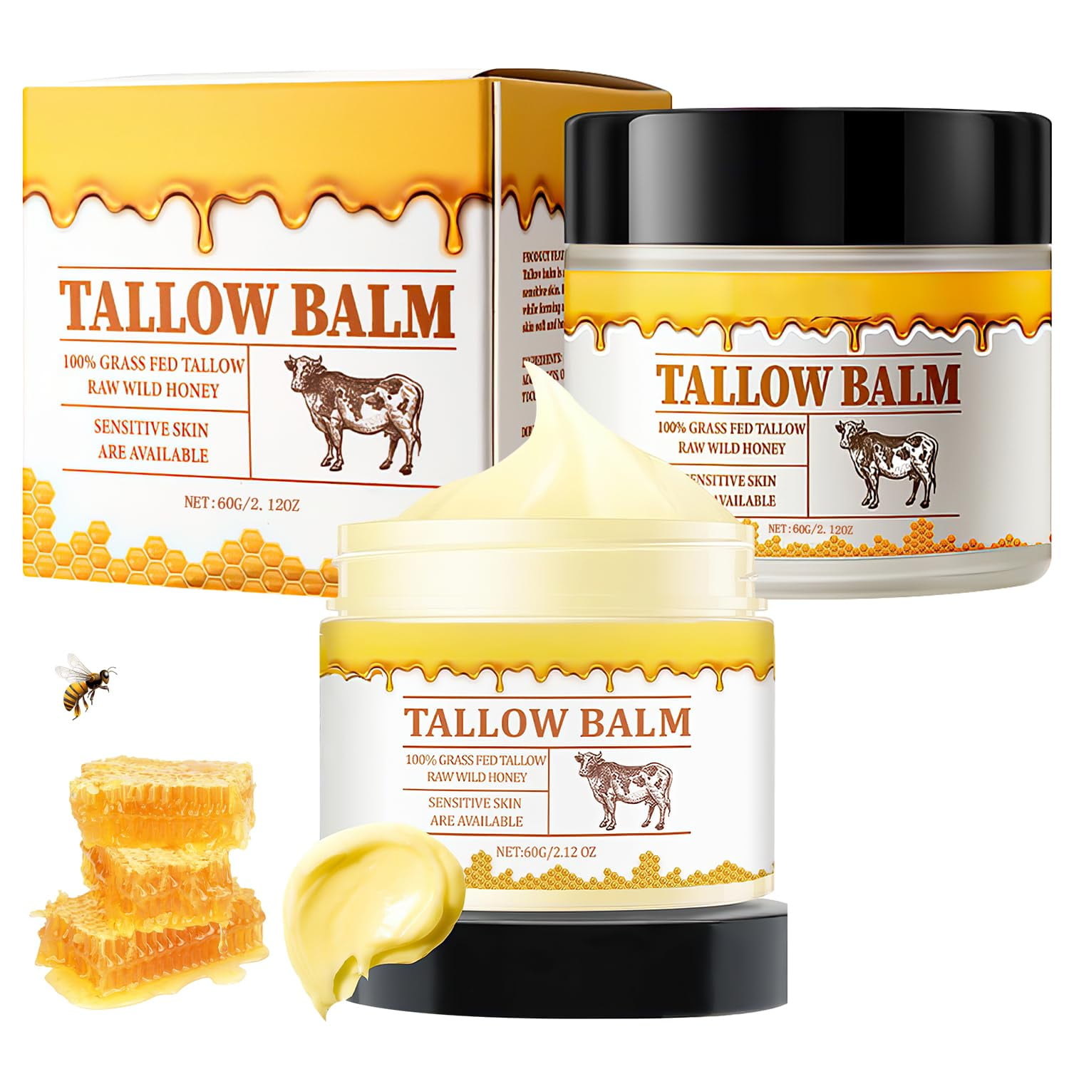 Tallow and Honey Balm, WHF2 Premium Beef Tallow and Honey, Balm for ...